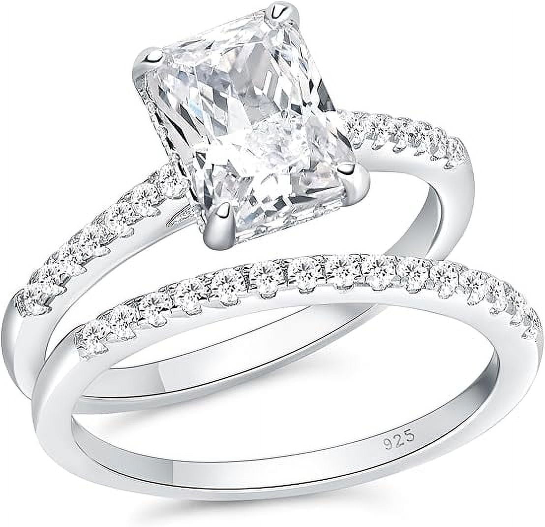 Ahansh Jewels 925 Sterling Silver Emerald Cut White Diamond Wedding Engagement Bridal Ring Set ...