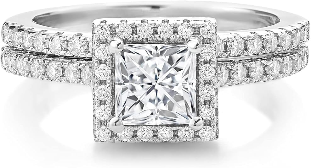 Ahansh Jewels 925 Sterling Silver Princess Cut White Diamond Wedding Engagement Bridal Ring Set ...