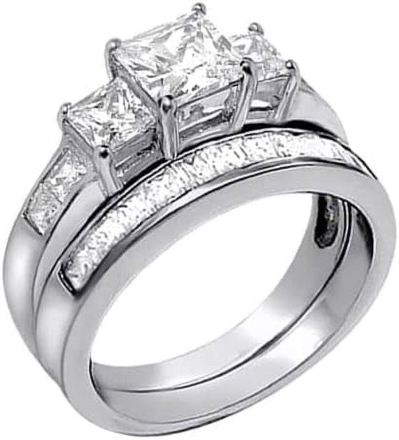 Ahansh Jewels 925 Sterling Silver Princess Cut White Diamond Wedding Engagement Bridal Ring Set ...
