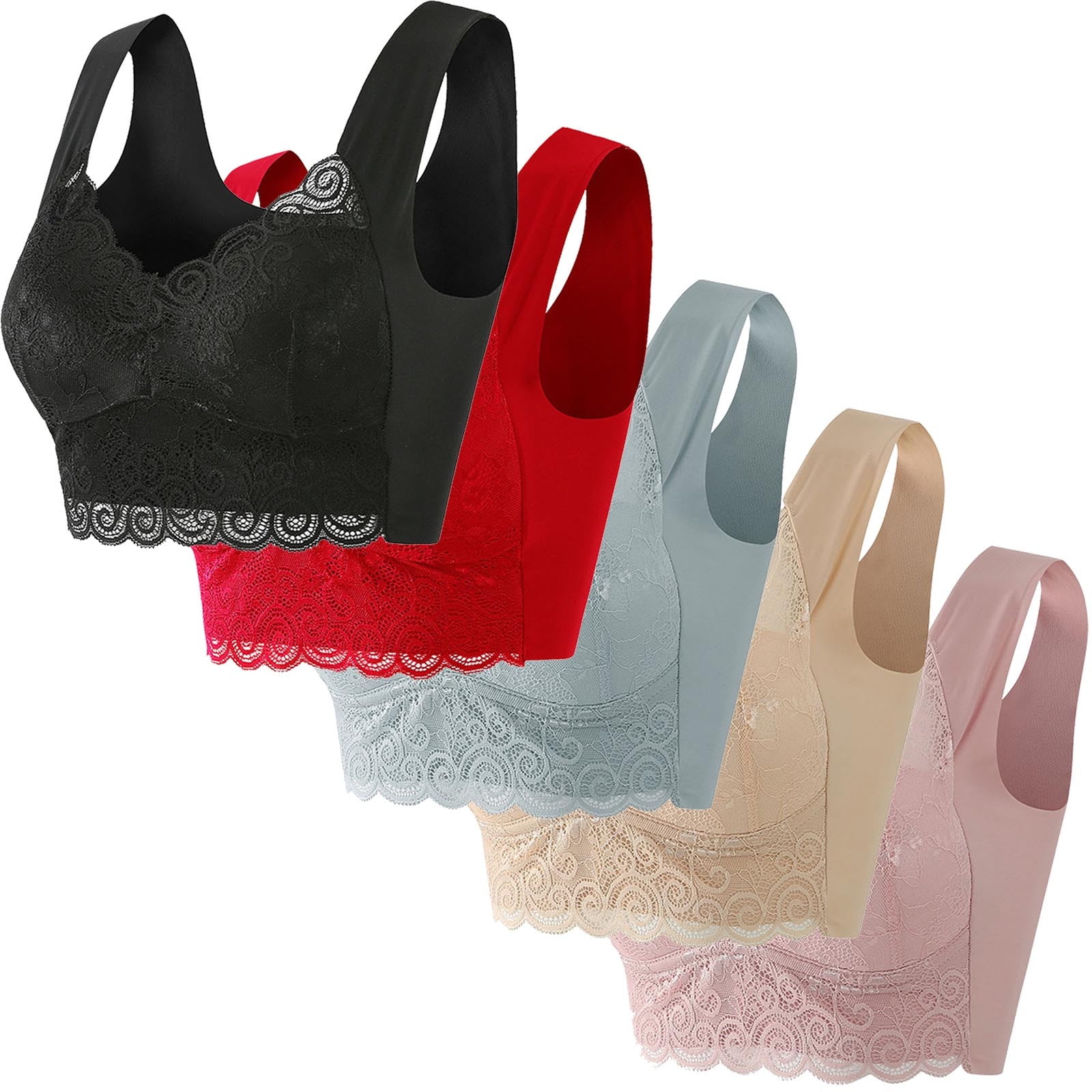 Ahdbta 2/3/5 Pack Bralettes for Women Floral Lace Wireless Bra V Neck ...