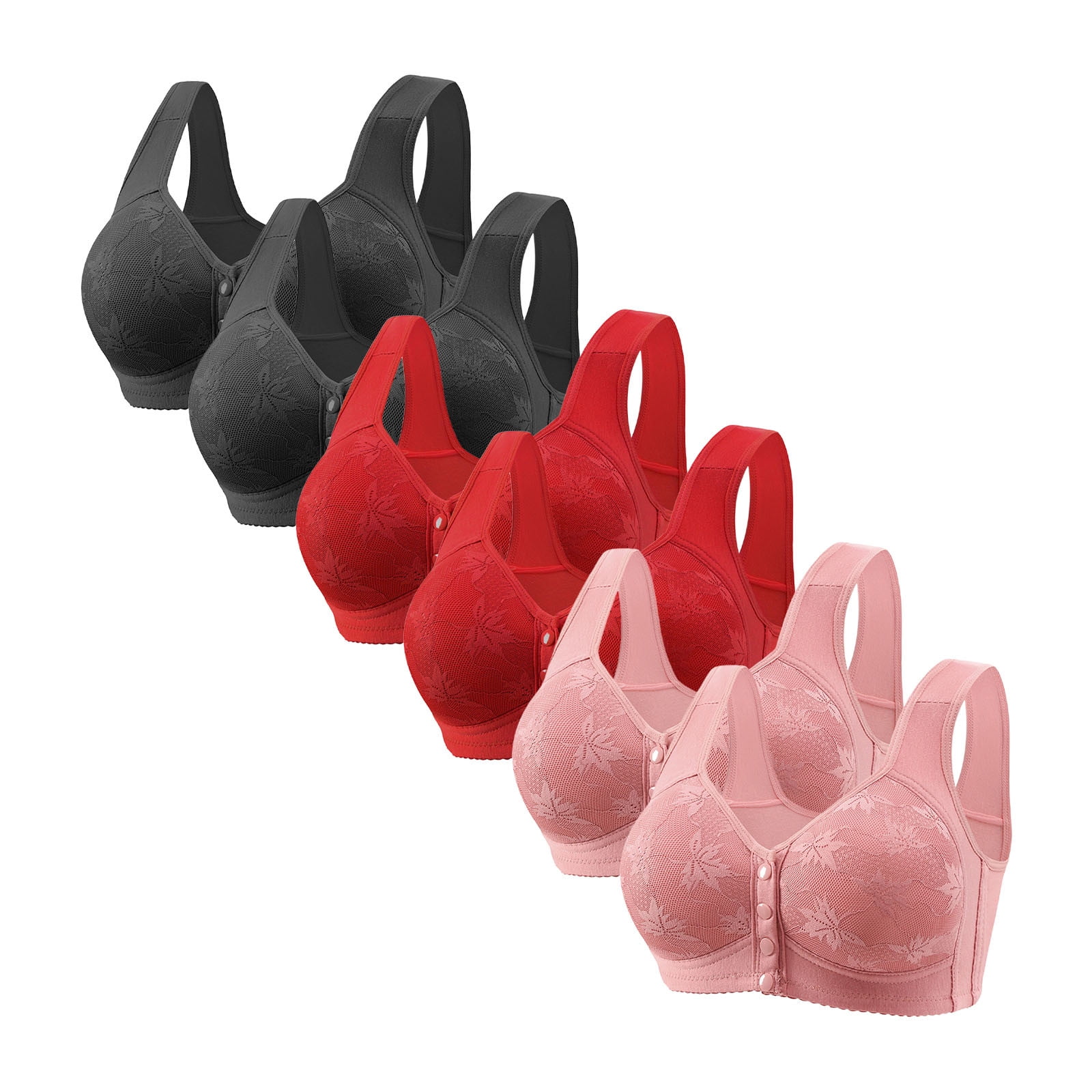 Ahdbta 2 Pack/6 Pack Front Snap Bras for Older Women Front Closure ...