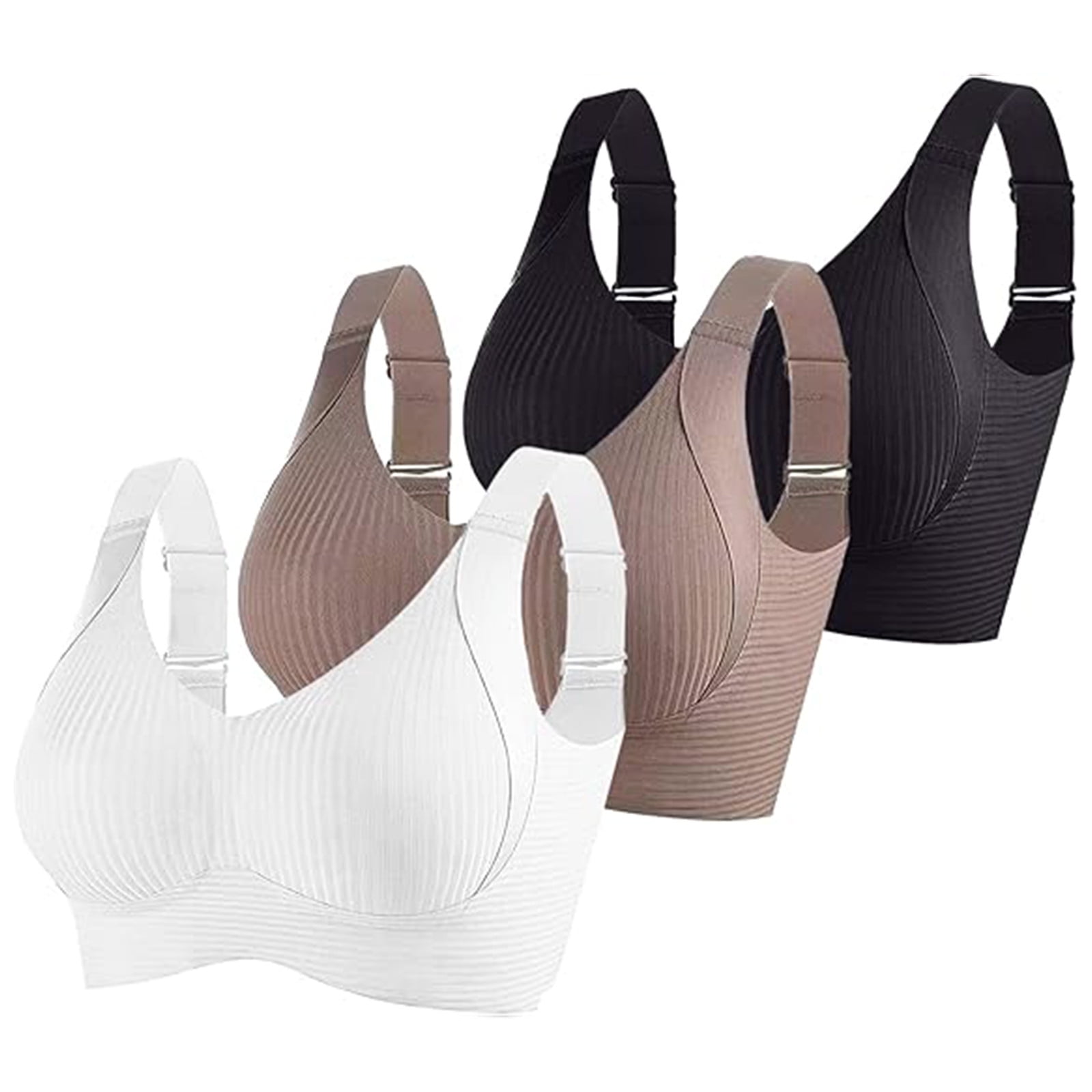 Ahdbta 3 Pack Women's Ribbed Push Up Wireless Bra Adjustable Seamless ...