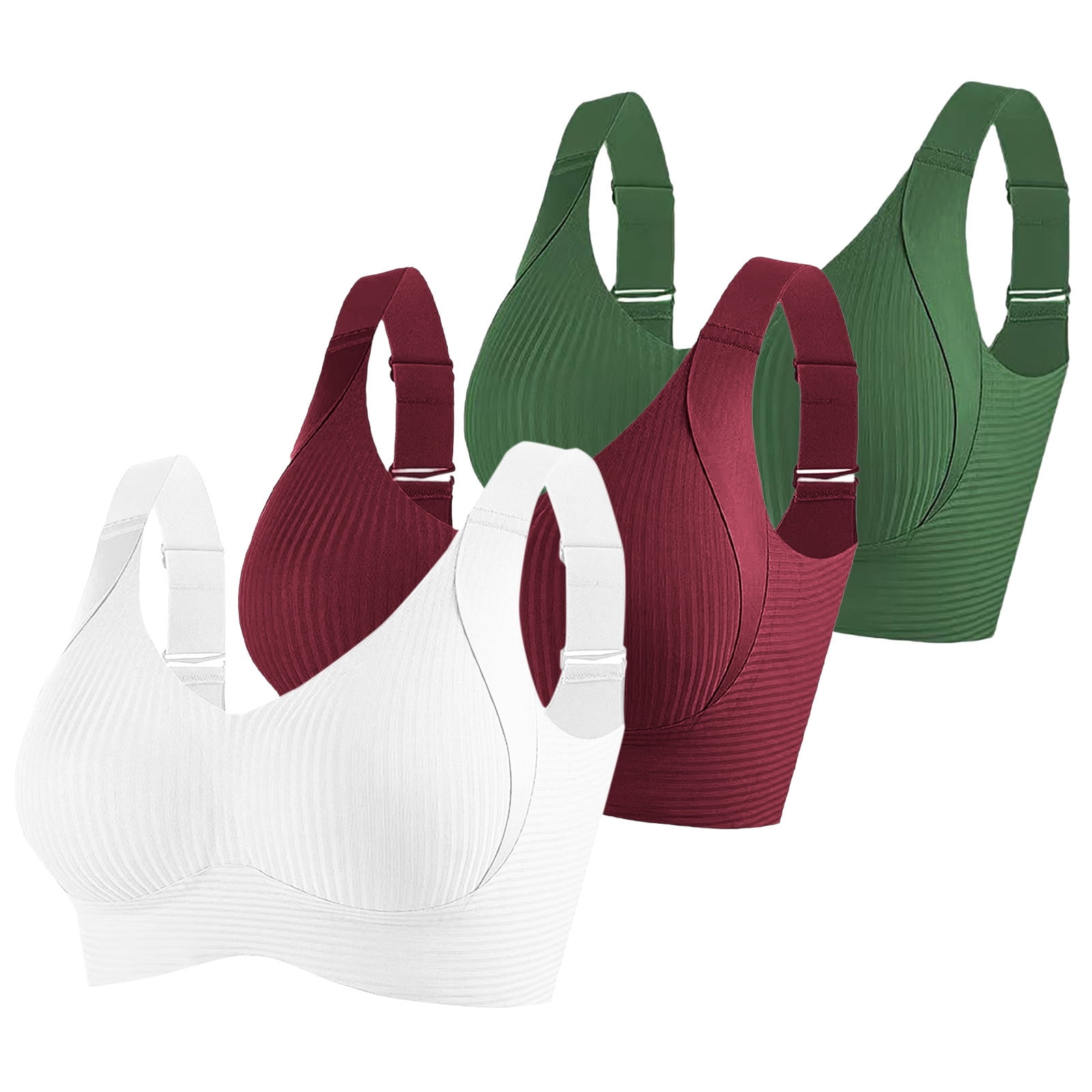 Ahdbta 3 Pack Women's Ribbed Push Up Wireless Bra Adjustable Seamless ...