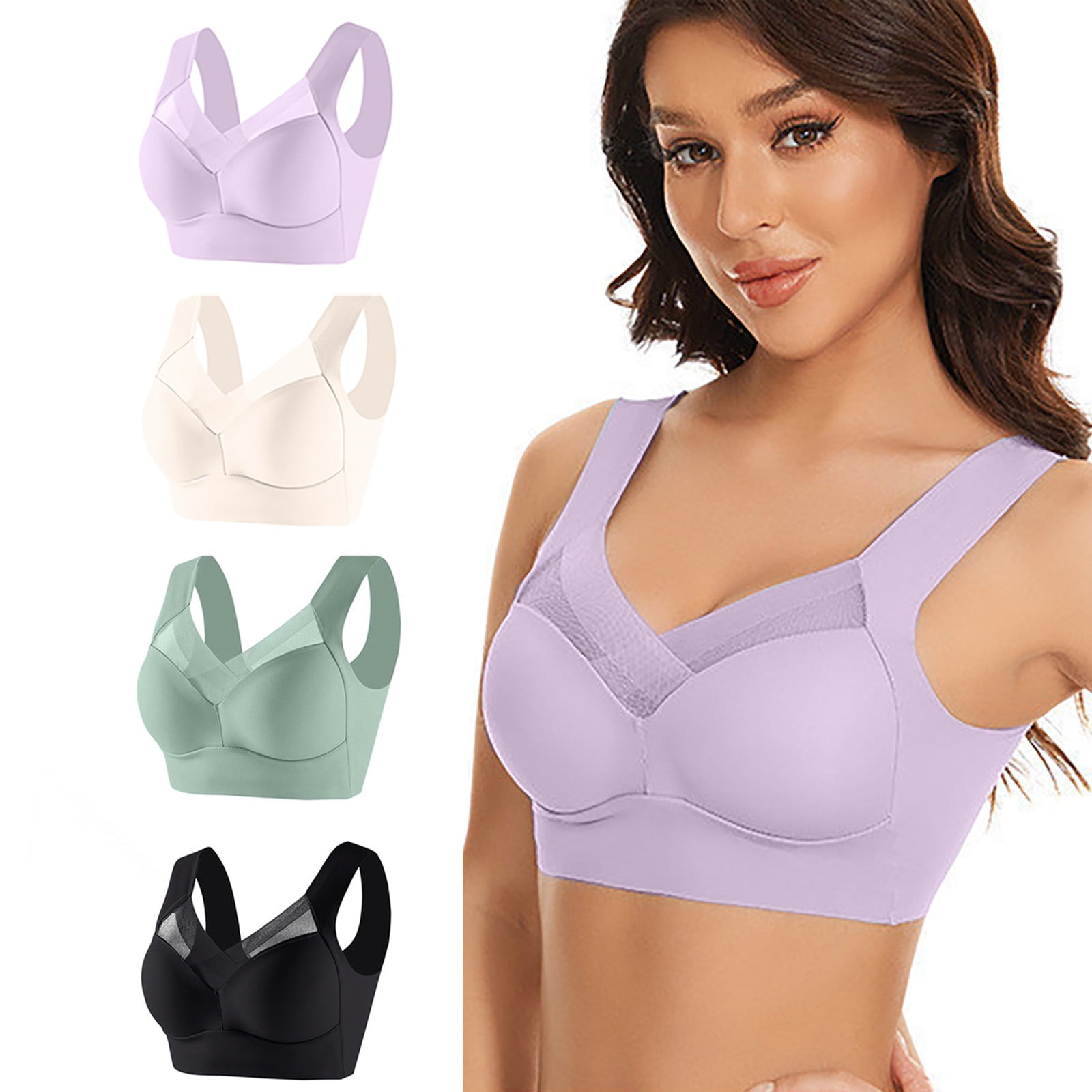 Ahdbta 4 Pack/5 Pack Womens Comfort Lightweight Wireless Bras Posture Correcting Bra Plus Size ...