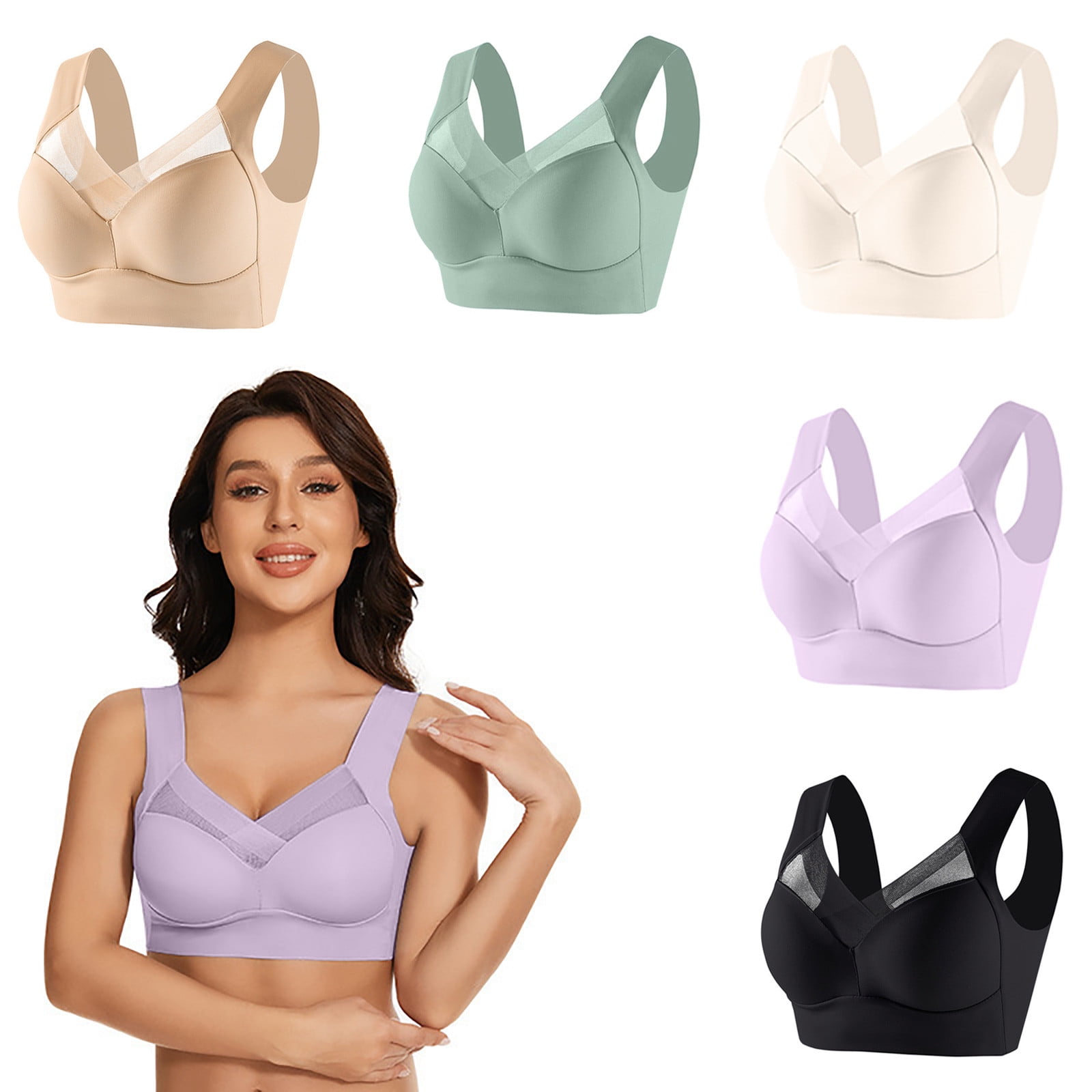 Ahdbta 4 Pack/5 Pack Womens Comfort Lightweight Wireless Bras Posture Correcting Bra Plus Size ...