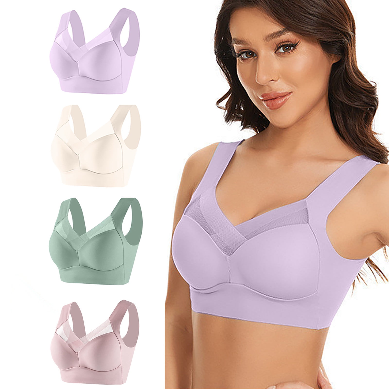 Ahdbta 4 Pack/5 Pack Womens Comfort Lightweight Wireless Bras Posture Correcting Bra Plus Size ...