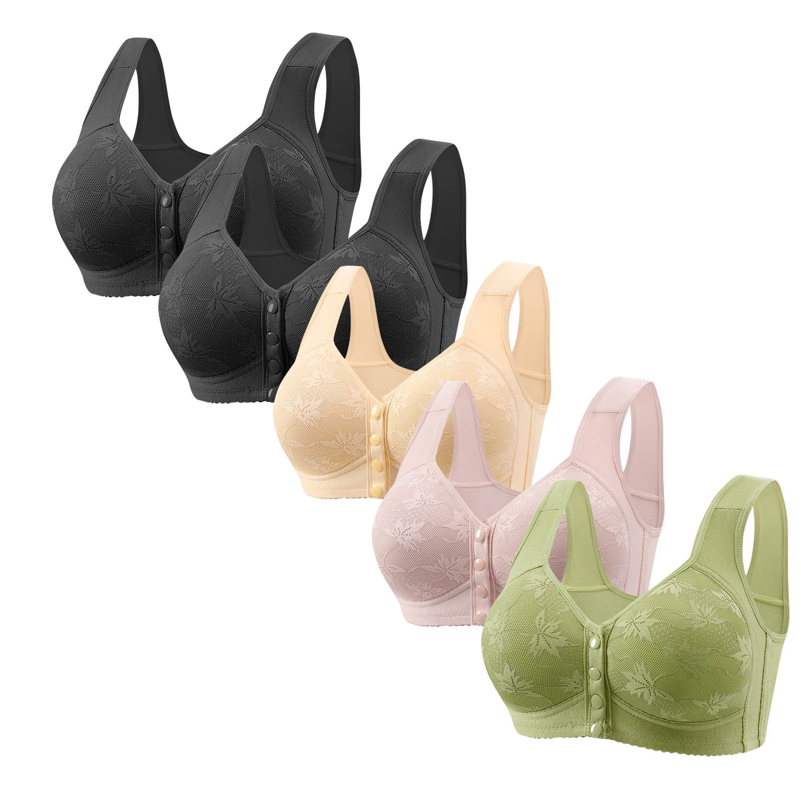 Ahdbta 5 Pack Daisy Bras for Older Women Front Closure Wireless Push Up ...