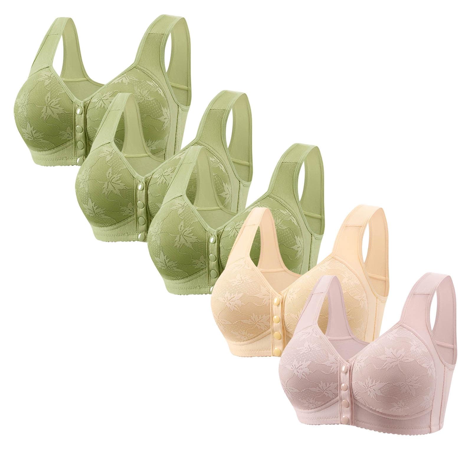 Ahdbta 5 Pack Daisy Bras for Older Women Front Closure Wireless Push Up ...