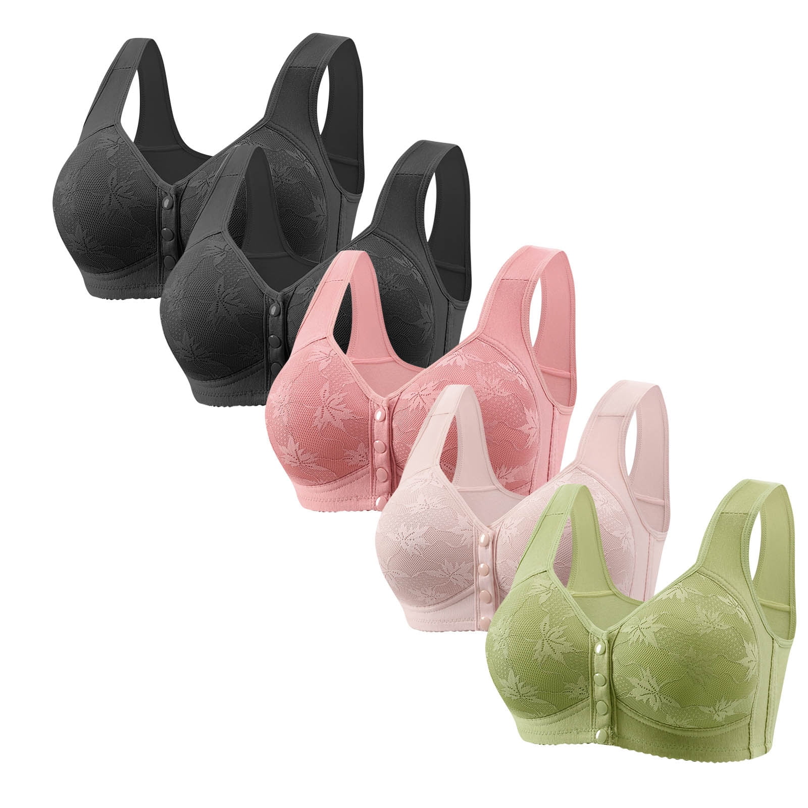 Ahdbta 5 Pack Daisy Bras for Older Women Front Closure Wireless Push Up ...