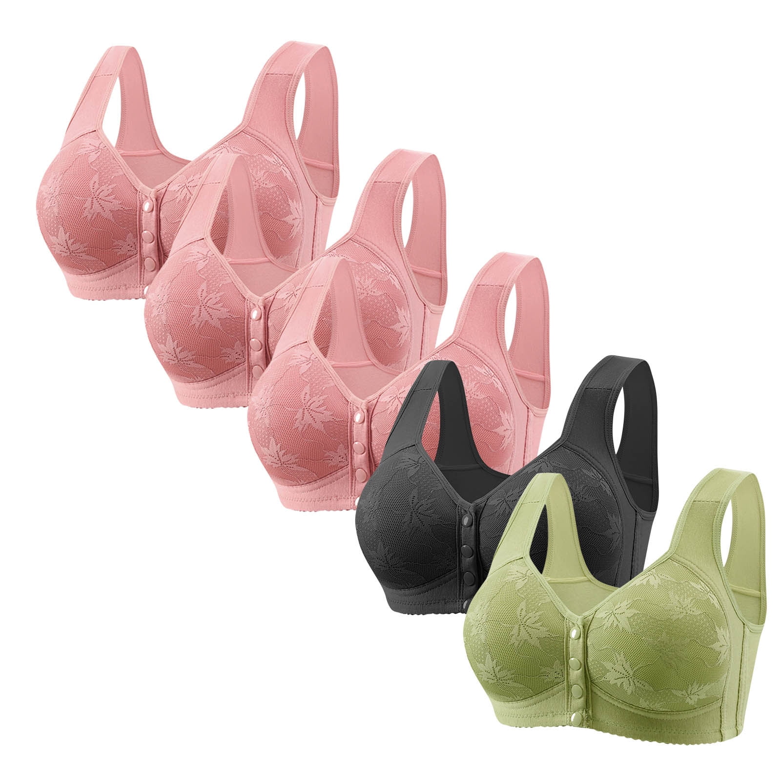 Ahdbta 5 Pack Daisy Bras for Older Women Front Closure Wireless Push Up ...