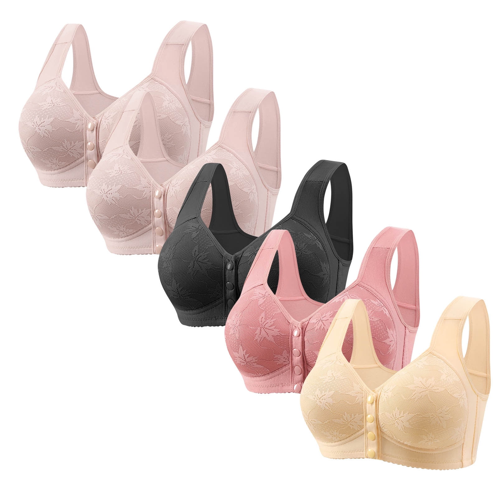 Ahdbta 5 Pack Daisy Bras for Older Women Front Closure Wireless Push Up ...