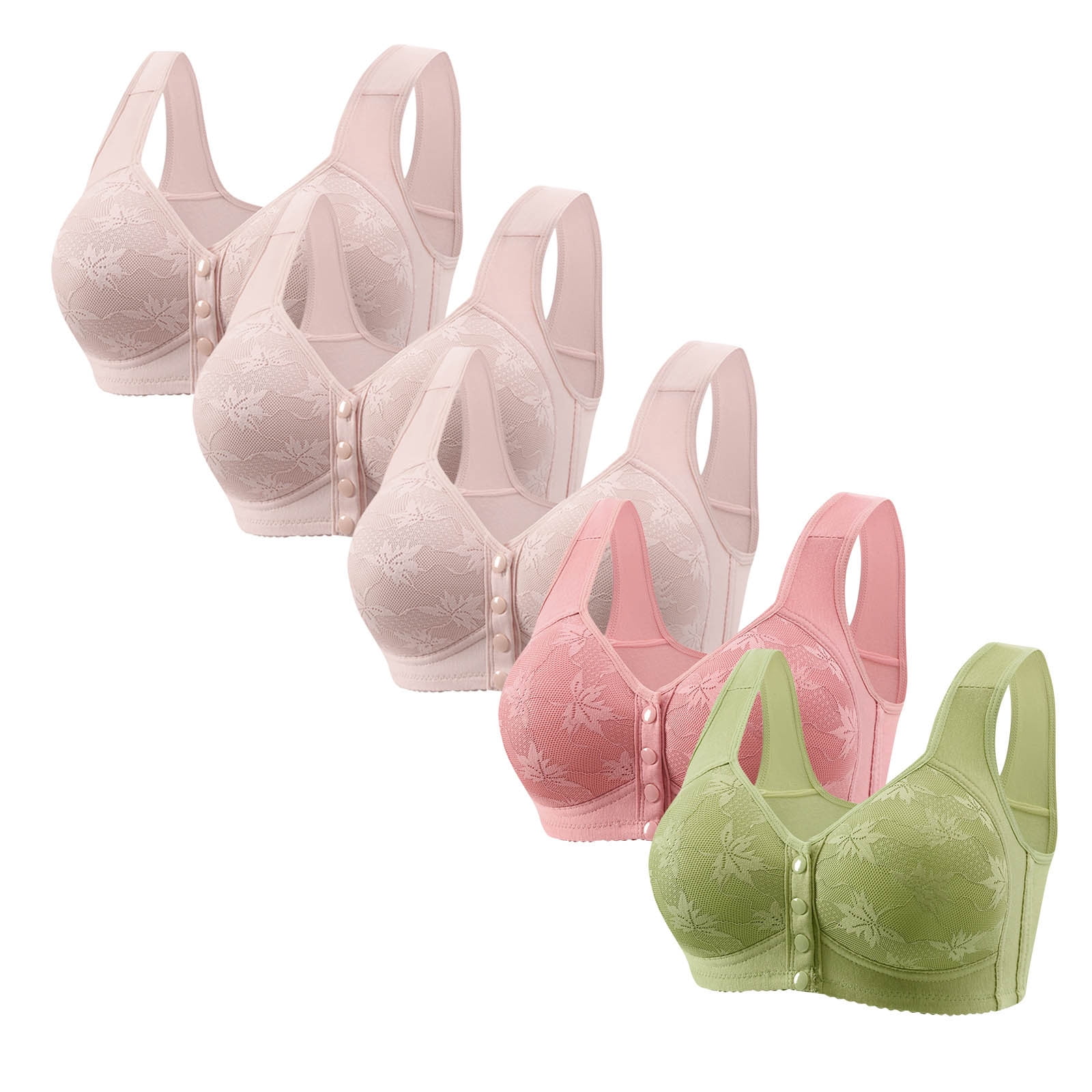 Ahdbta 5 Pack Daisy Bras for Older Women Front Closure Wireless Push Up ...