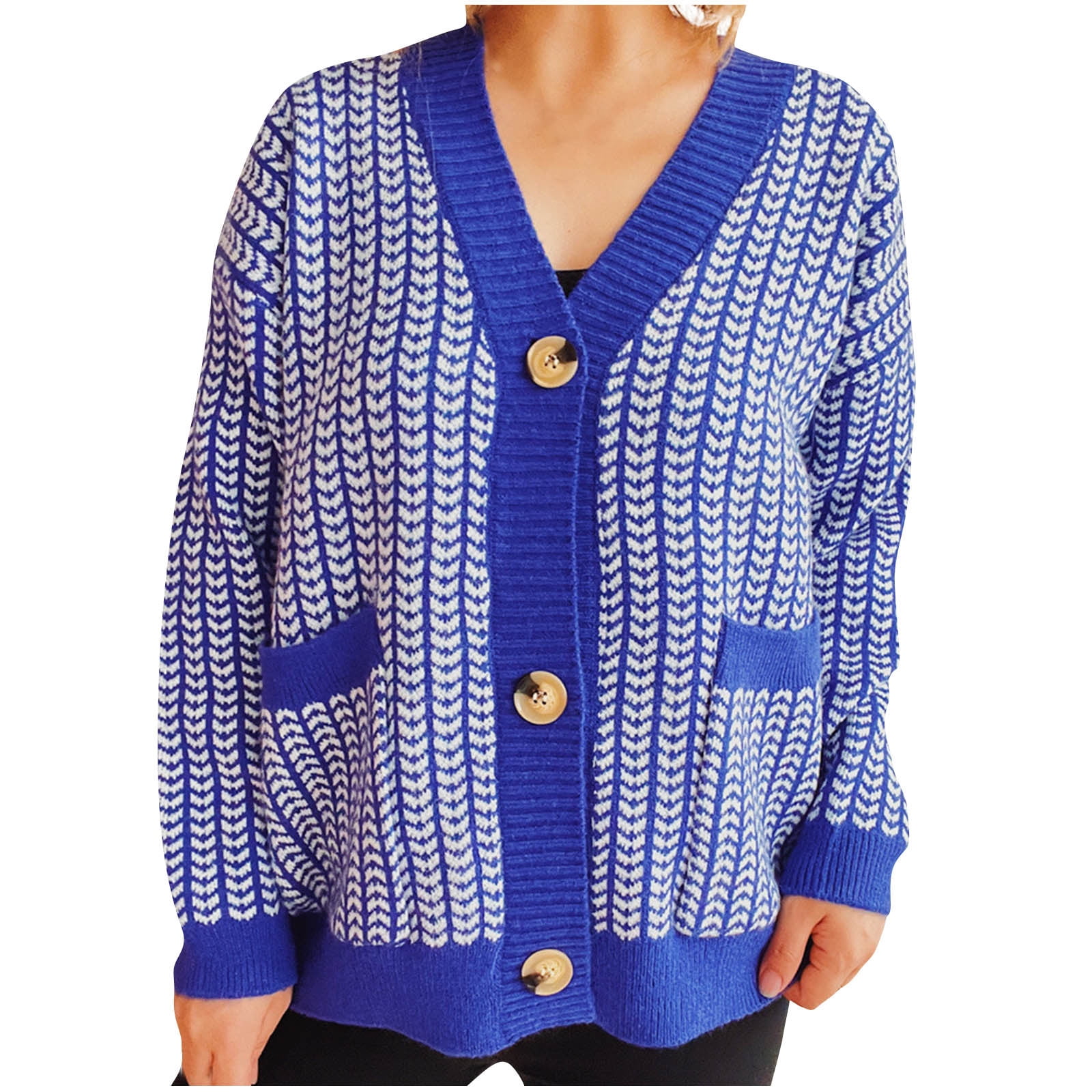 Ahdbta Cardigans Sweaters for Women Retro Print Button Down Long Sleeve ...