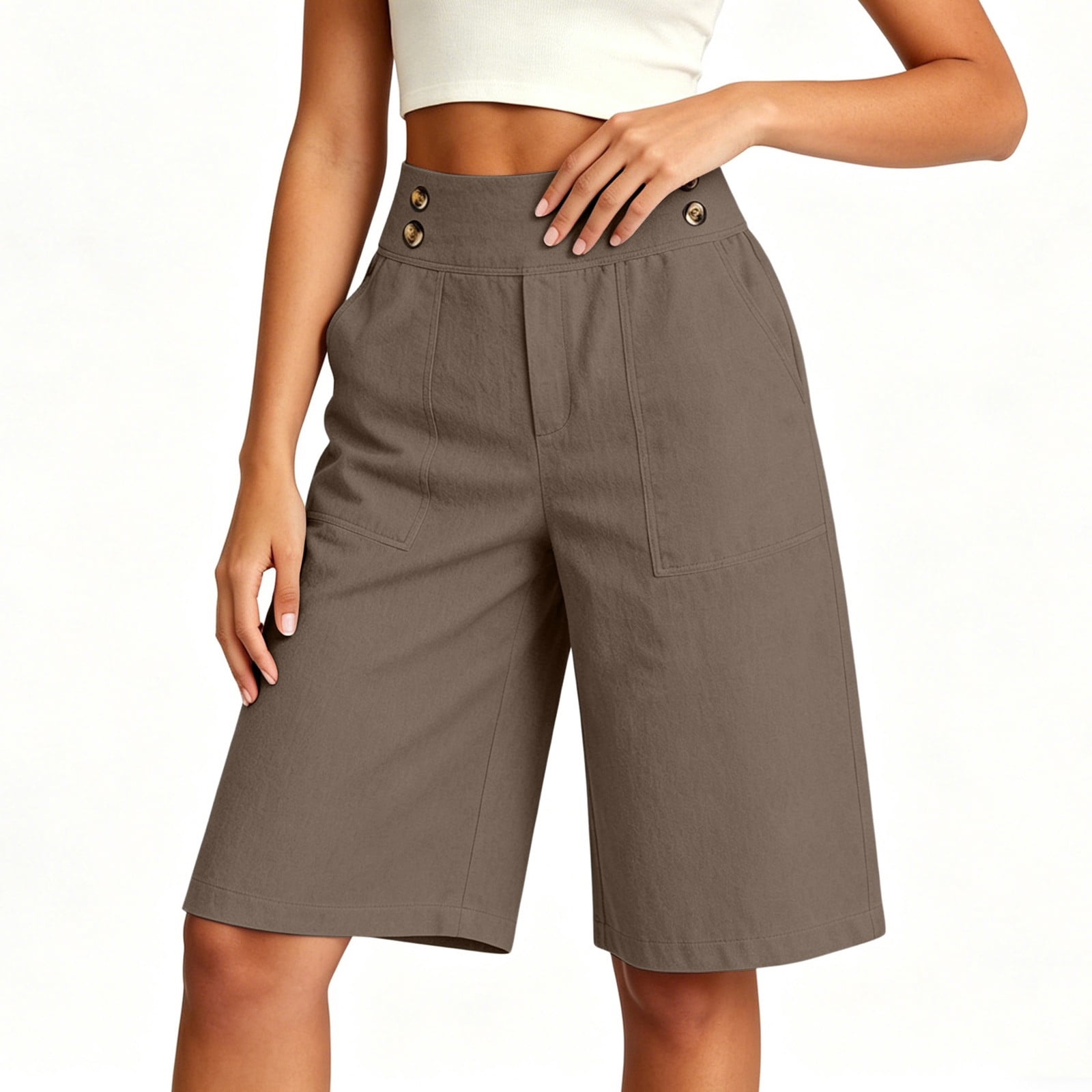 Ahdbta Cotton Linen Shorts for Women High Waisted Wide Leg Summer ...