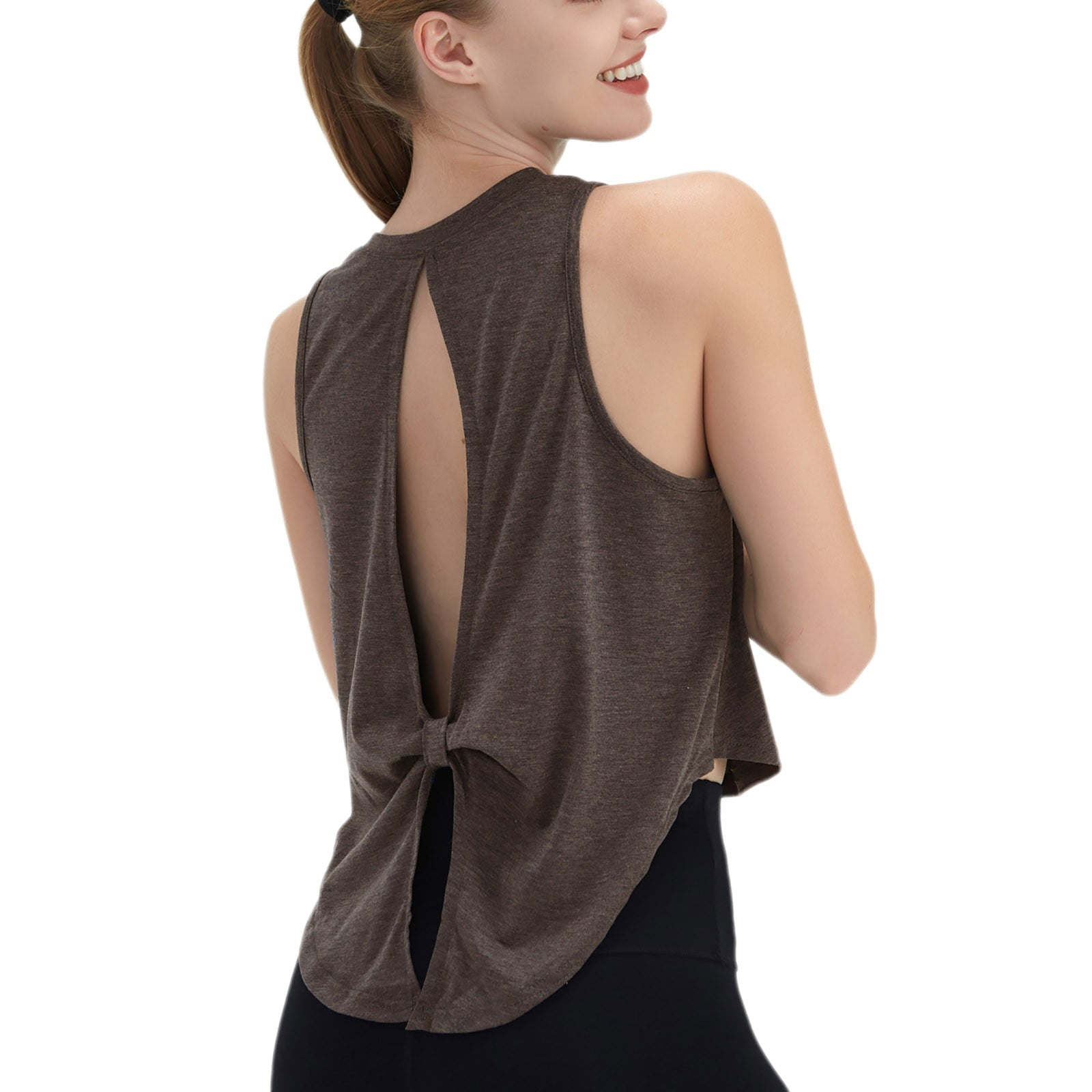 Ahdbta Crop Workout Tank Tops for Women Sleeveless Loose Twist Knot ...
