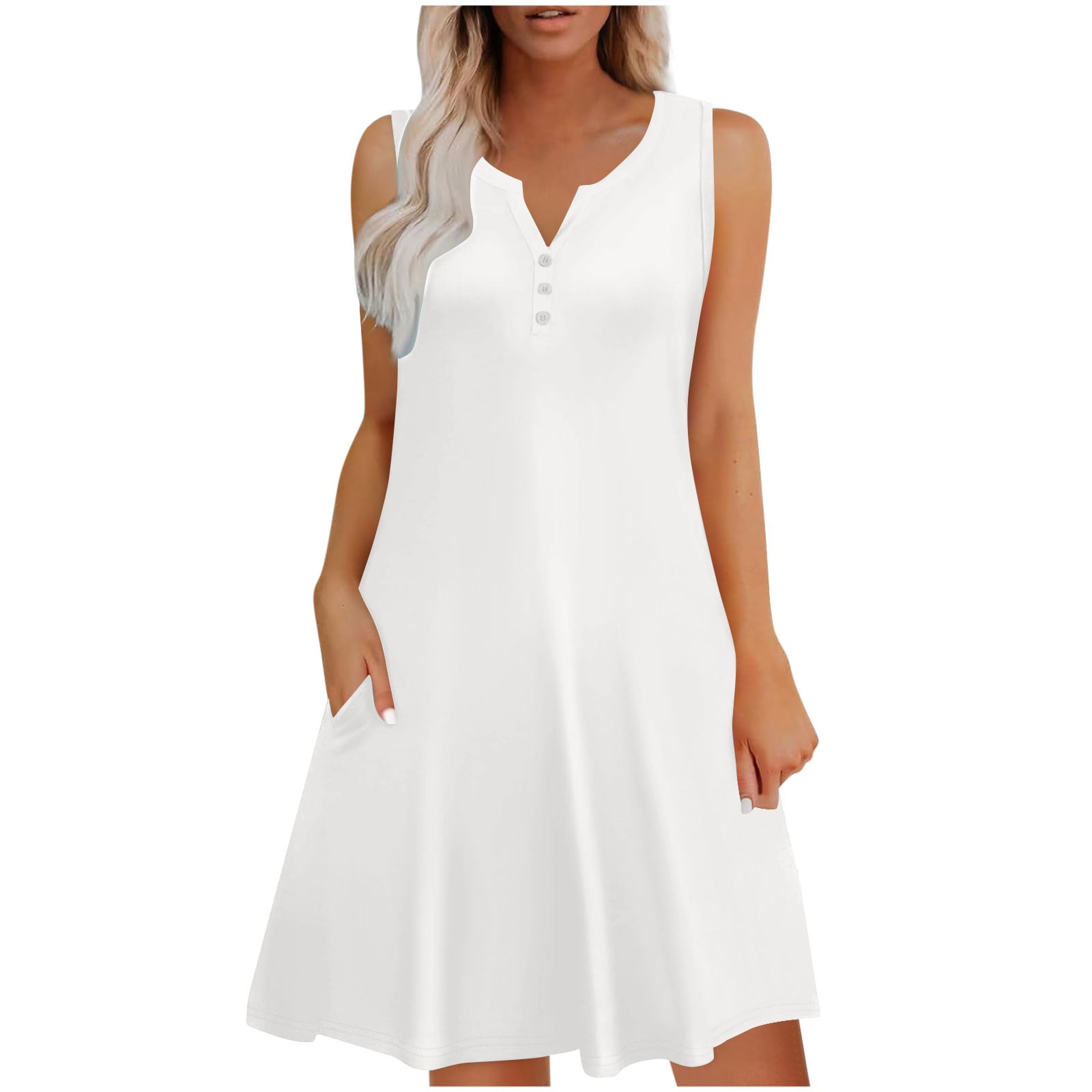 Ahdbta Dresses for Women Casual Summer Boho Beach Dress Loose Button V ...