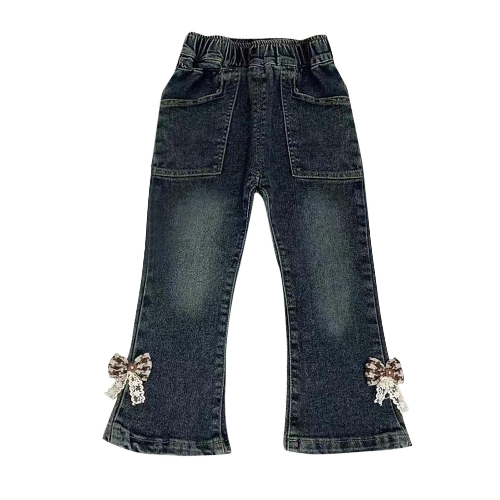 Ahdbta Girls Denim Pants Cute Bowknot Decor Elastic Waist Flare Jeans ...
