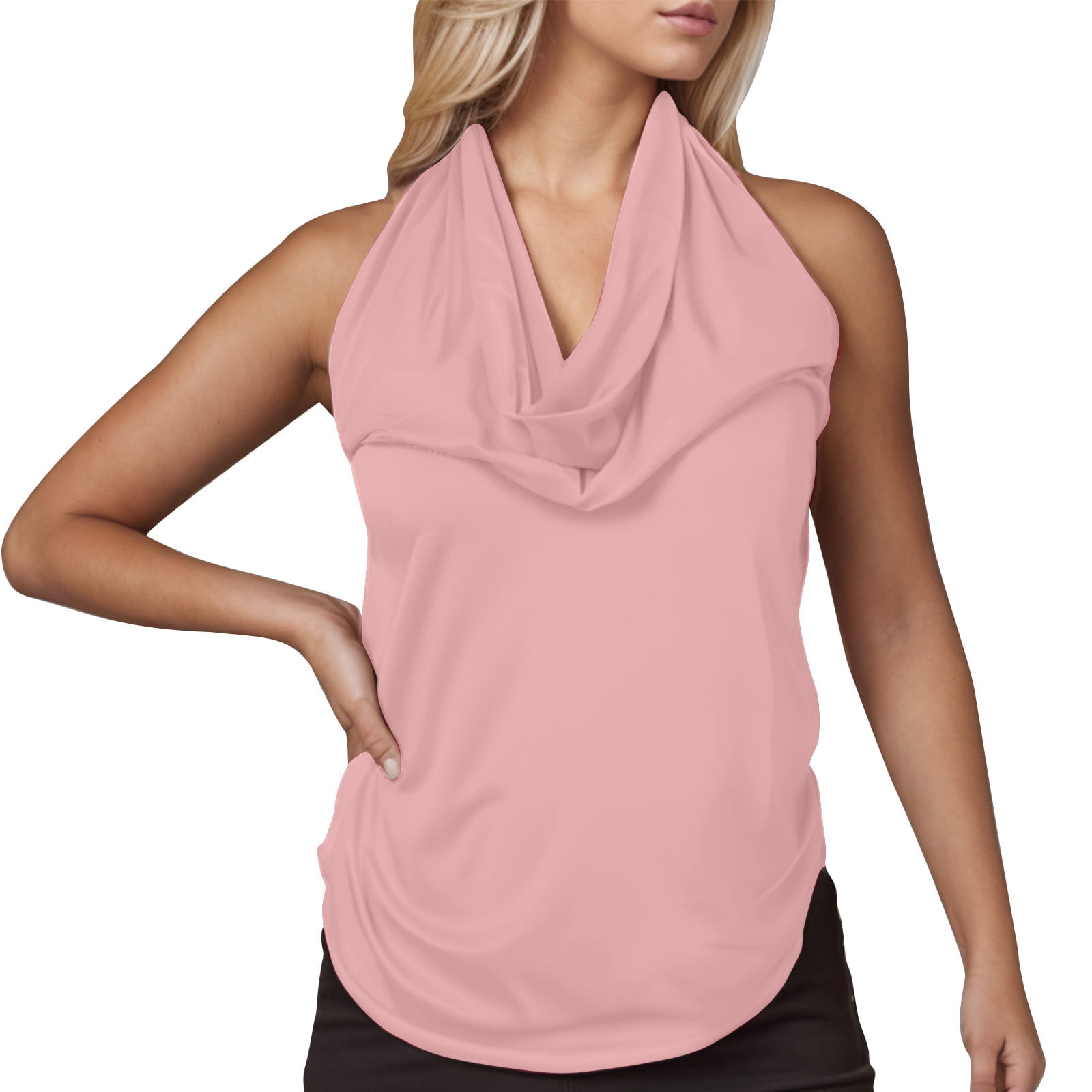 Ahdbta Halter Tank Tops for Women Cowl Neck Backless Cute Y2K Shirts ...