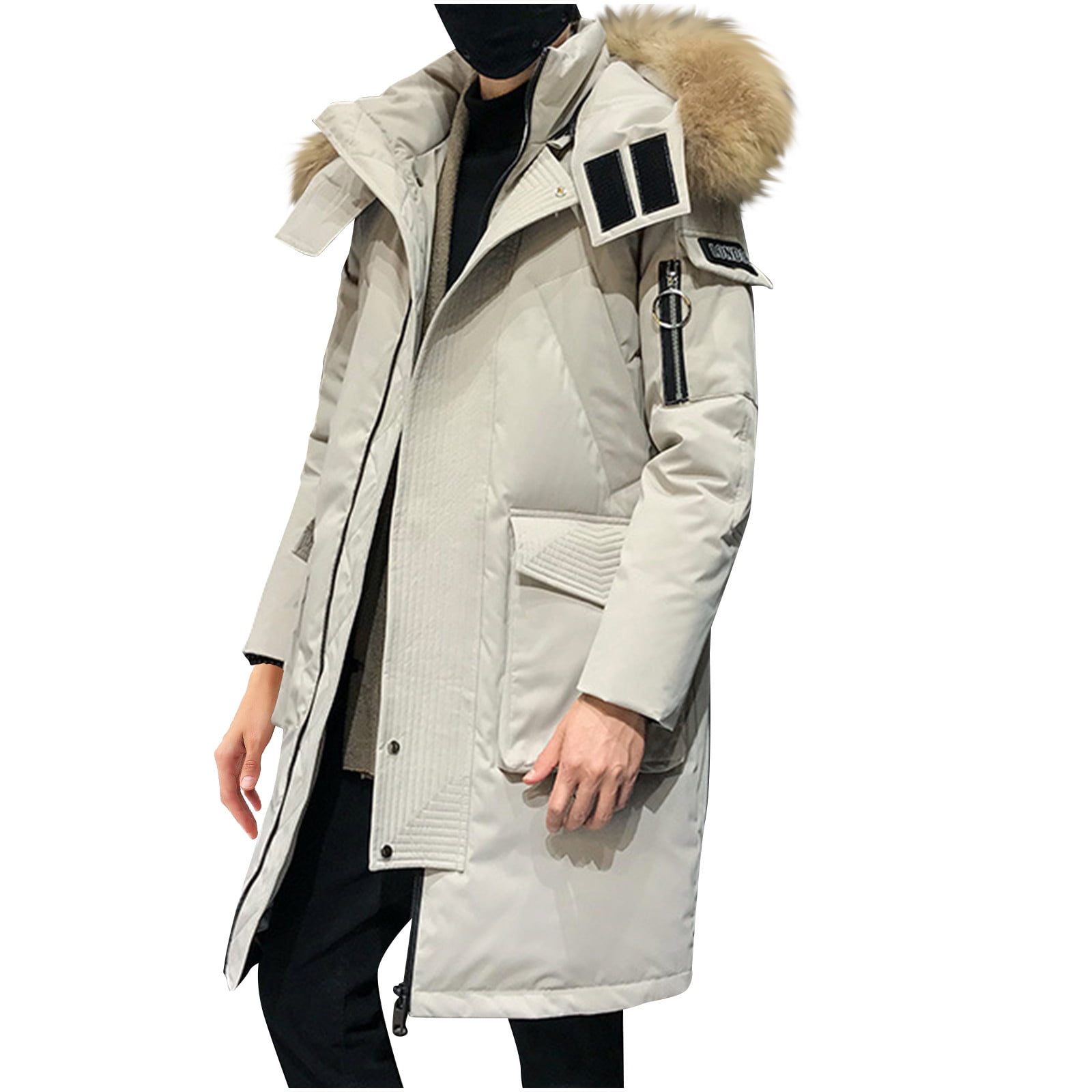 Ahdbta Men's Puffer Jackets Button Zipper Stand Collar Plush Hooded ...