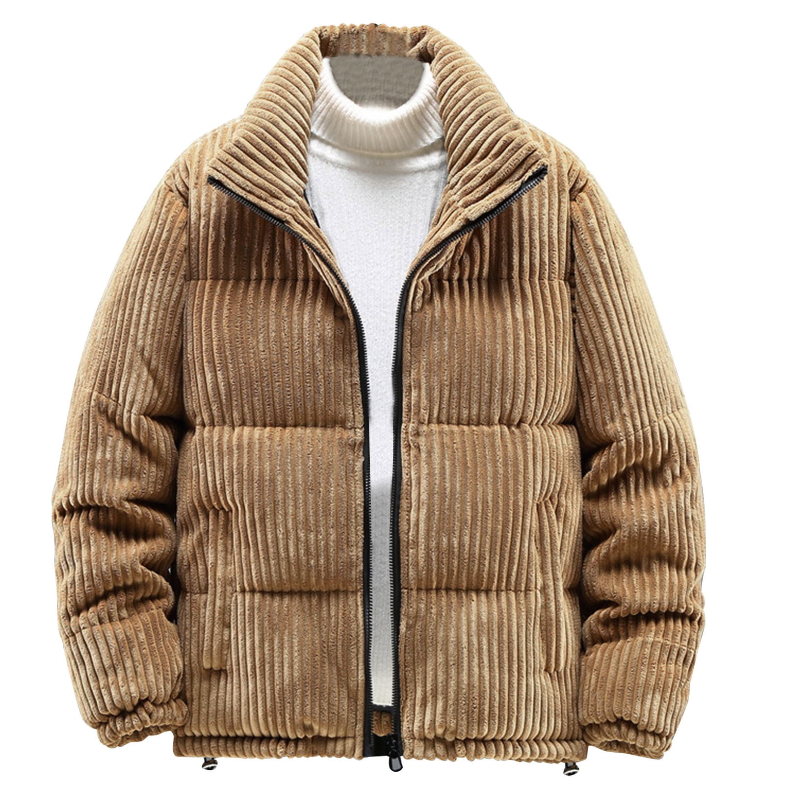 Ahdbta Mens Corduroy Jackets Mock Neck Winter Quilted Bubble Puffer ...