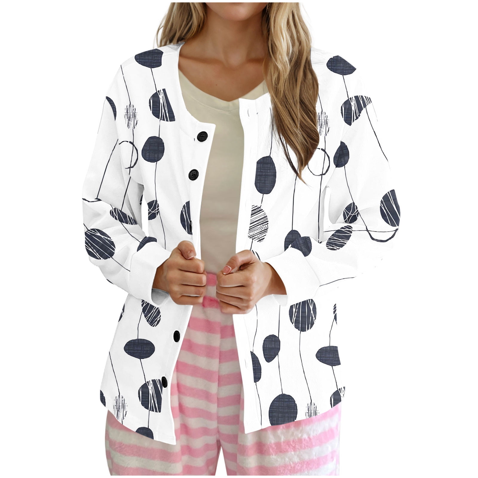 Ahdbta Open Front Jackets for Women Trendy Fall Winter Printed Loose ...