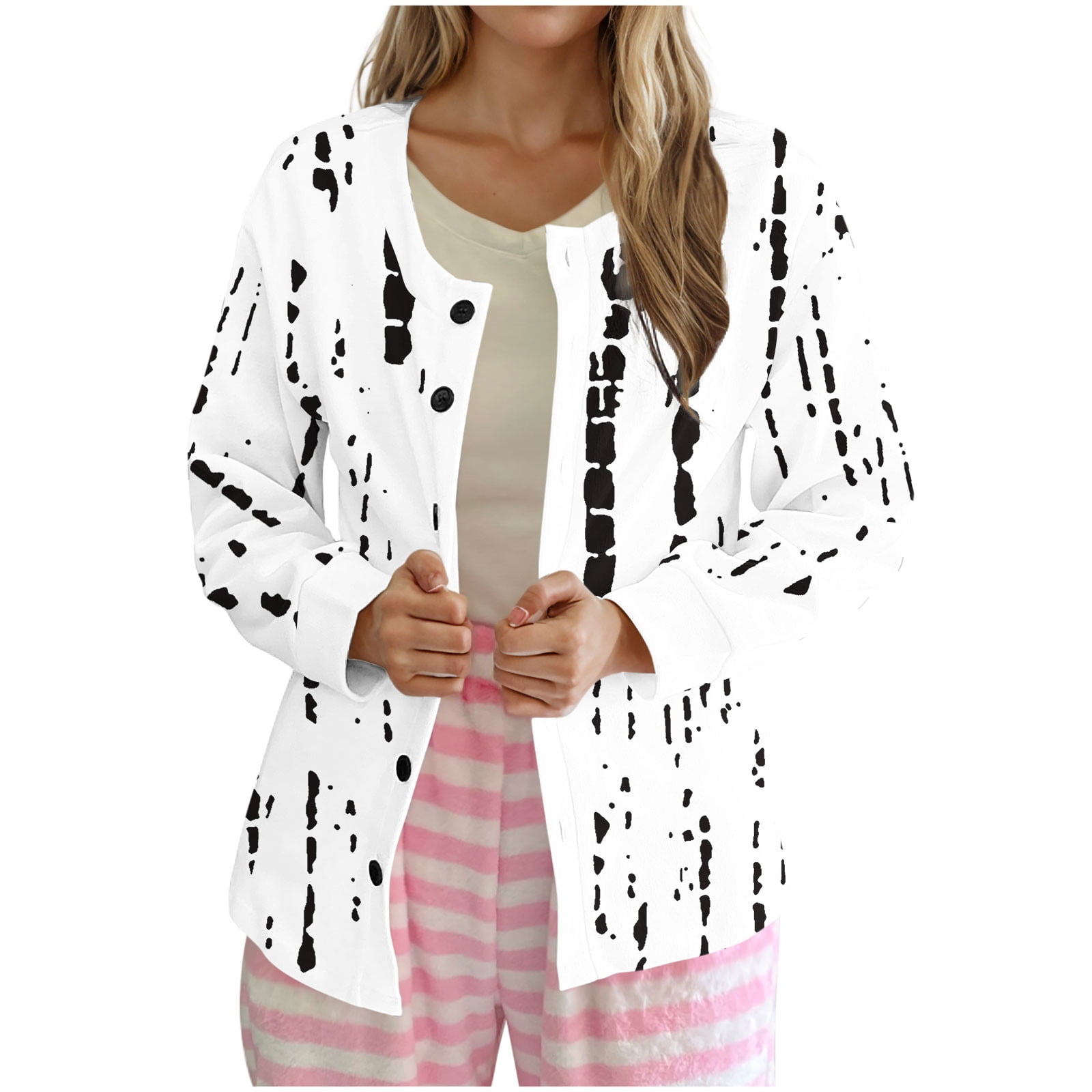 Ahdbta Open Front Jackets for Women Trendy Fall Winter Printed Loose ...