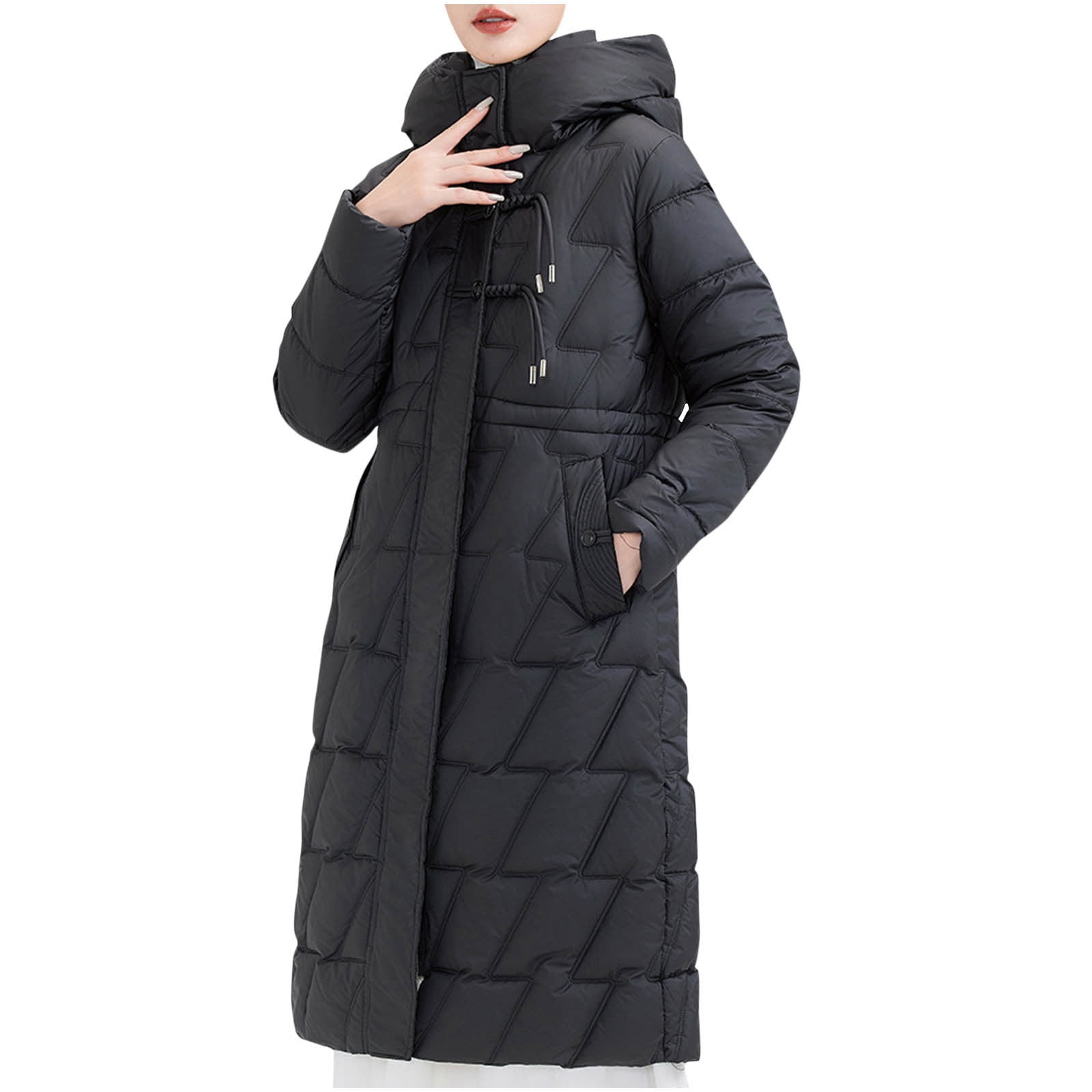 Ahdbta Puffer Jackets for Women Button Zipper Solid Color Hooded ...