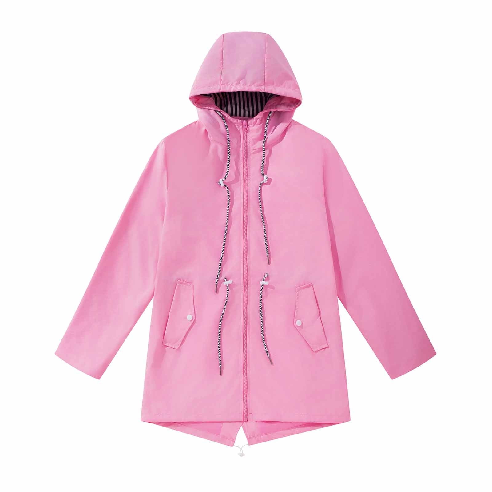 Ahdbta Rain Jackets for Women Zip Up Long Sleeve Waterproof Trench ...