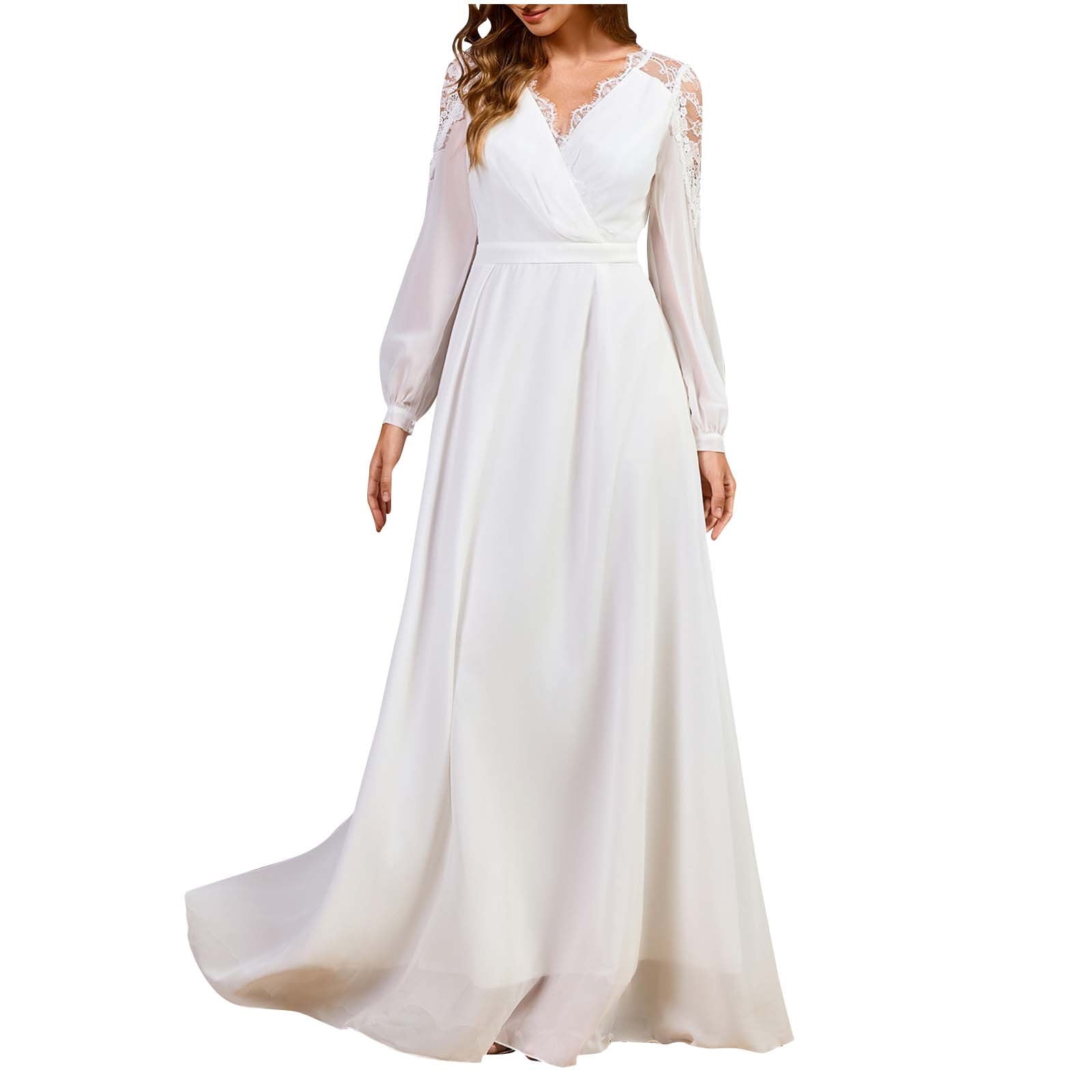 Ahdbta Wedding Dress for Women Chiffon Formal Evening Gown Bride Puff ...