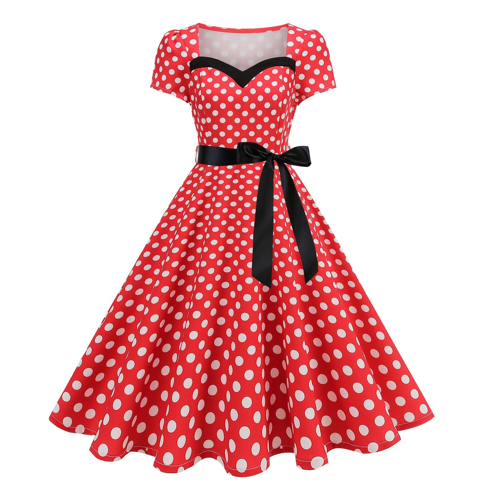 Ahdbta Women 1950s Vintage Rockabilly Dresses Short Sleeve Retro Polka ...