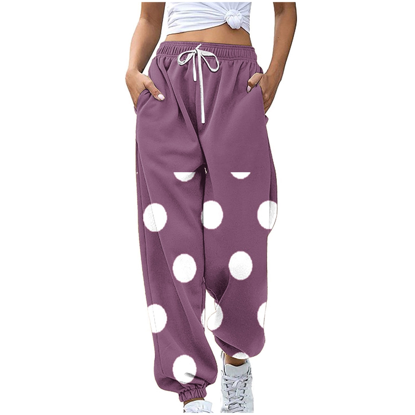 Ahdbta Women's High Waisted Sweatpants Trendy Polka Dots Drawstring ...