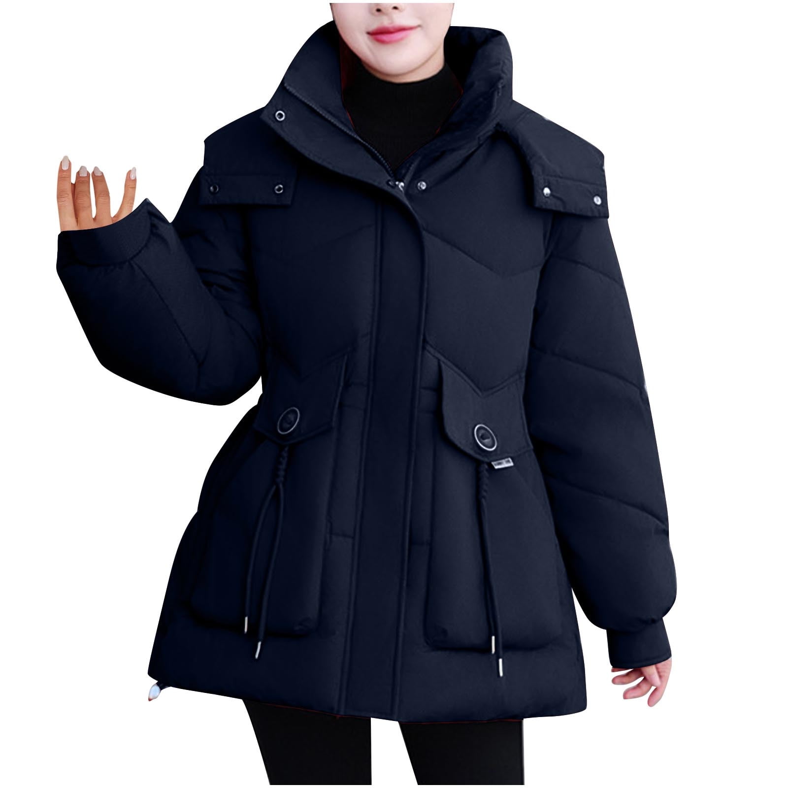 Ahdbta Women's Parka Jackets Oversized Button Zipper Stand Collar ...