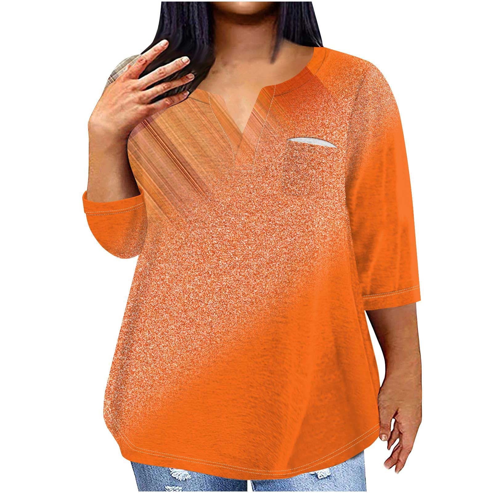 Ahdbta Women's Plus Size Tops 3/4 Roll Sleeve Shirts V Neck Blouses ...