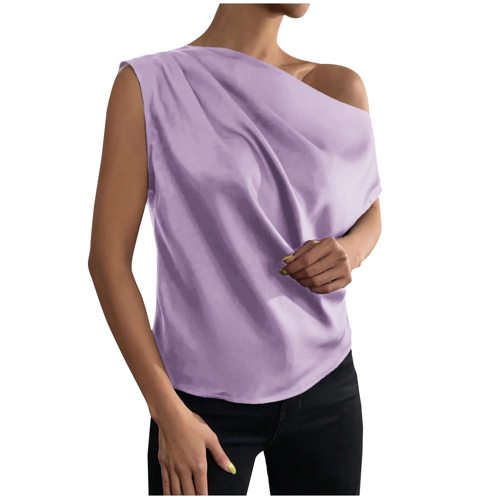 Ahdbta Women's Satin Silk Off The Shoulder Sleeveless Elegant Blouse ...