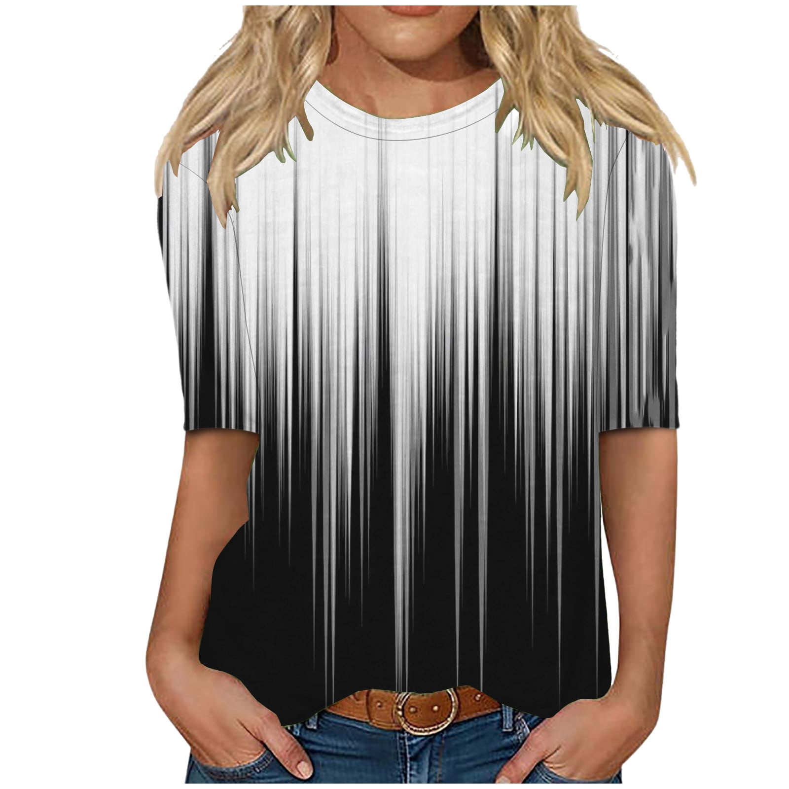 Ahdbta Womens 34 Length Sleeve Tops Casual Crewneck Summer Shirts