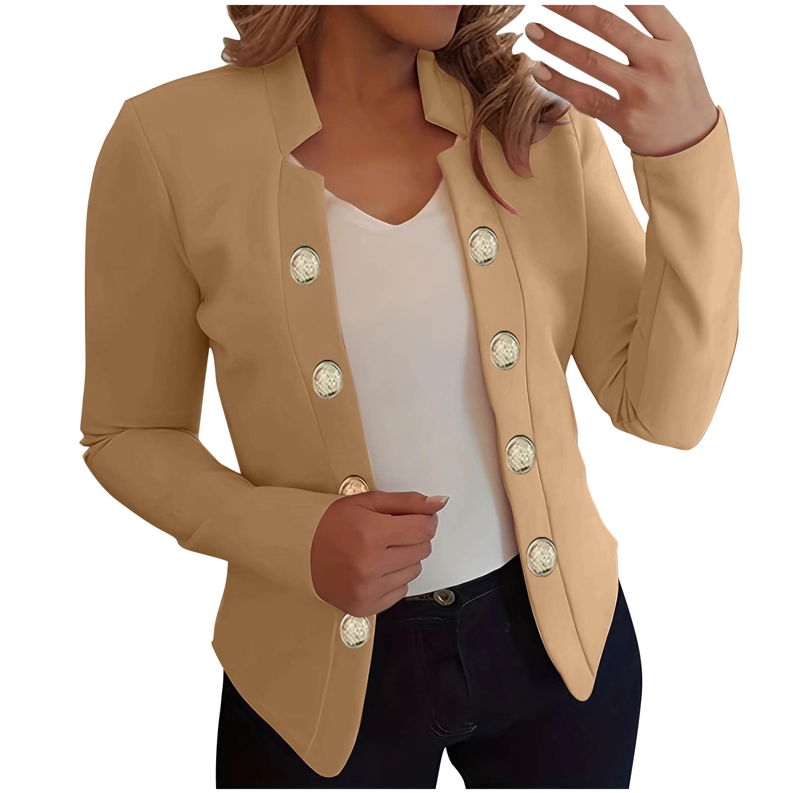 Ahdbta Womens Blazers Jackets Double Breasted Stand Collar Open Front ...