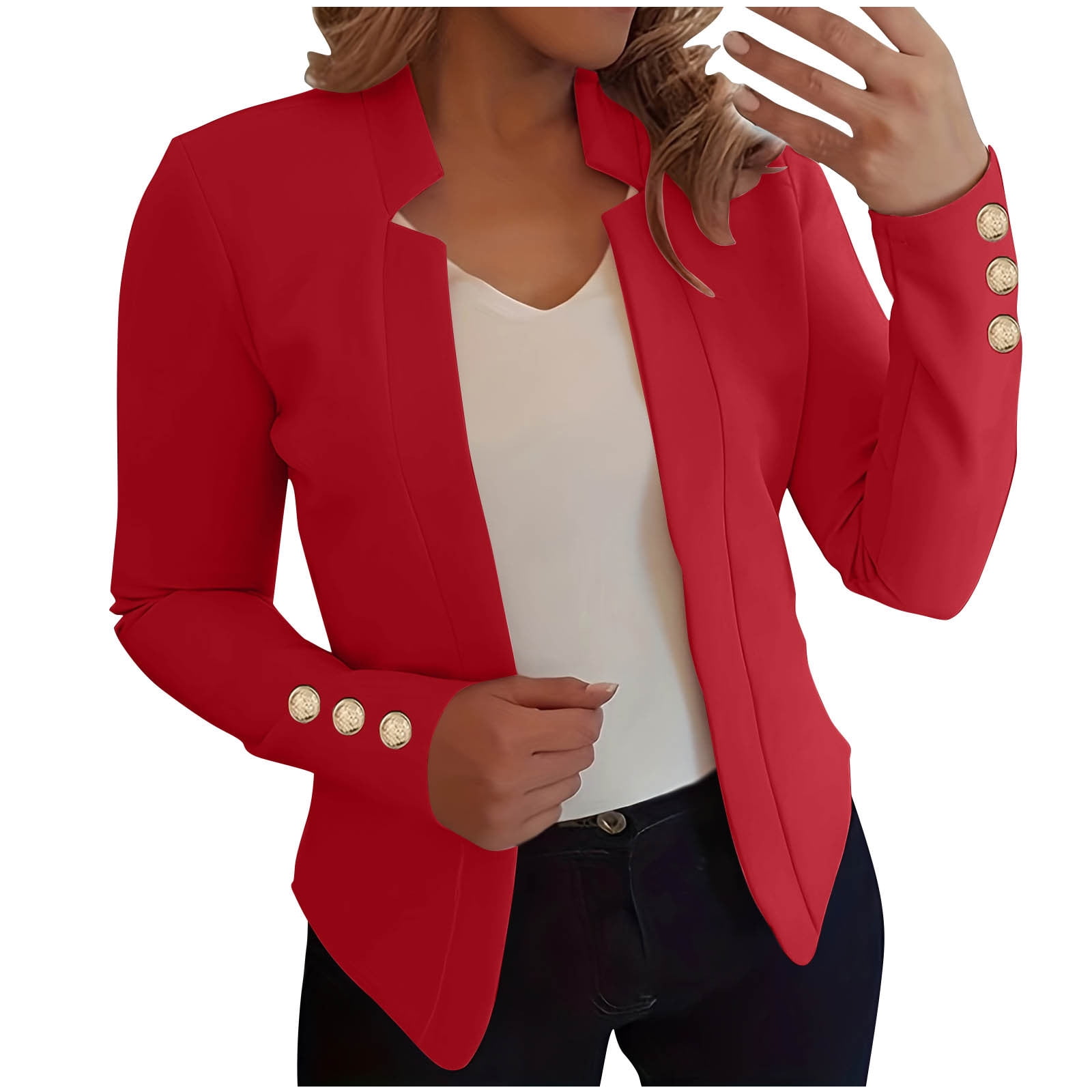 Ahdbta Womens Blazers Jackets Double Breasted Stand Collar Open Front ...