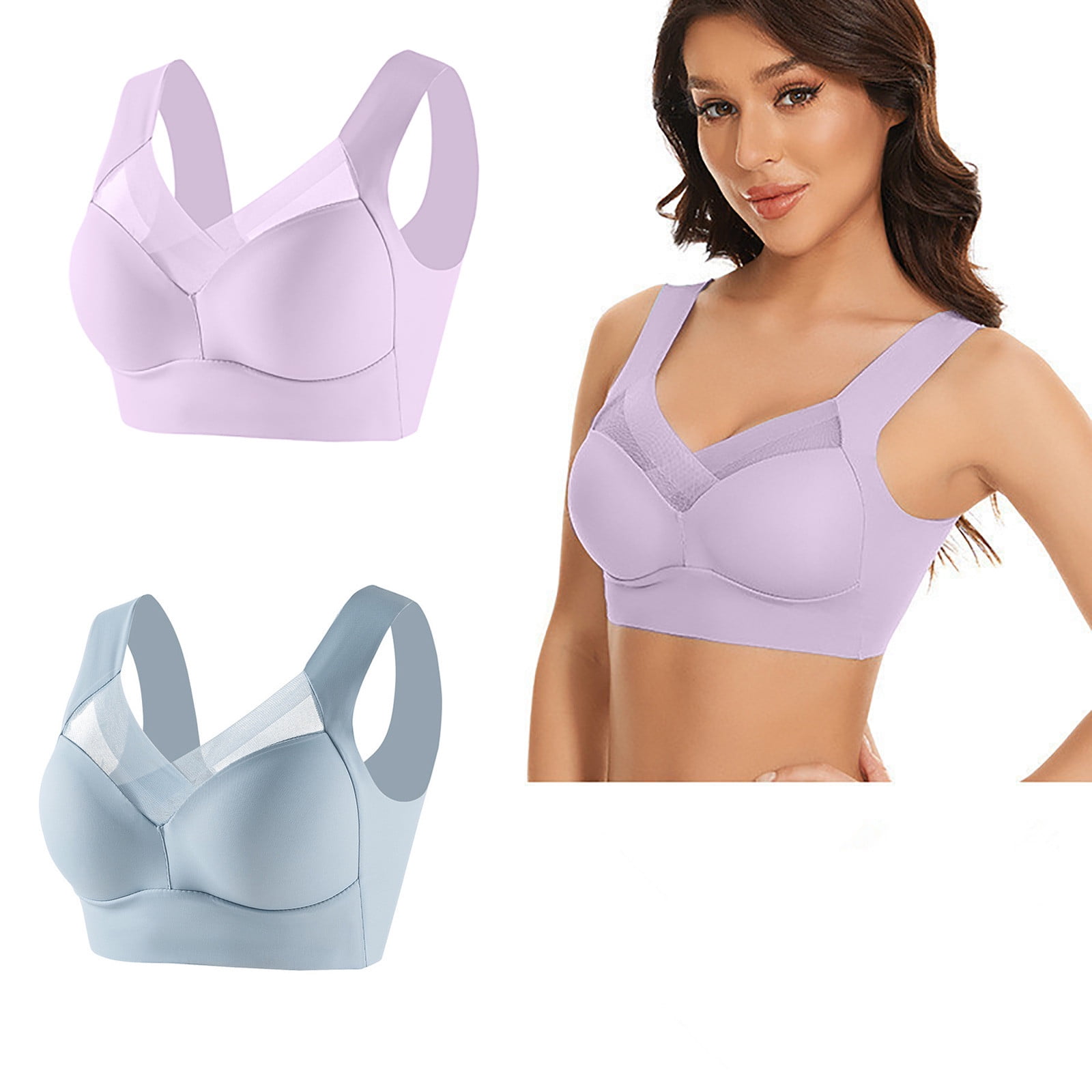 Ahdbta Womens Bras Comfy Lightweight Wireless Bras Posture Correcting Bra for Seniors Plus Size ...