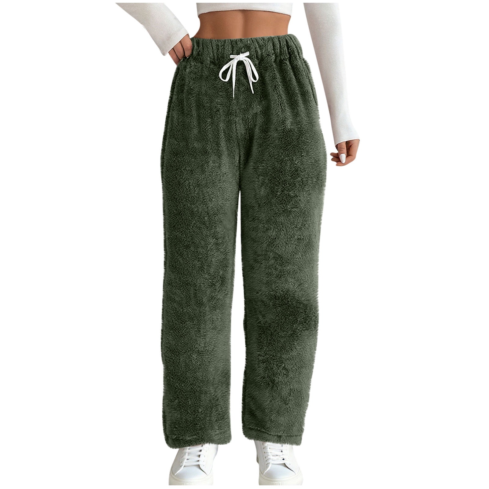 Ahdbta Womens Fuzzy Fleece Pajama Pants Winter Warm Jogger Sweatpants ...