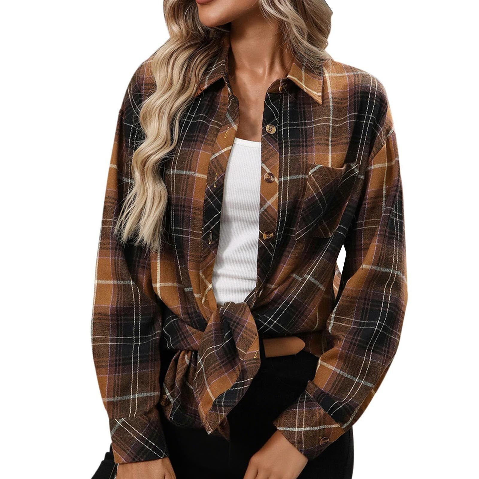 Ahdbta Womens Oversized Flannel Shirts Jacket Button Down Long Sleeve ...