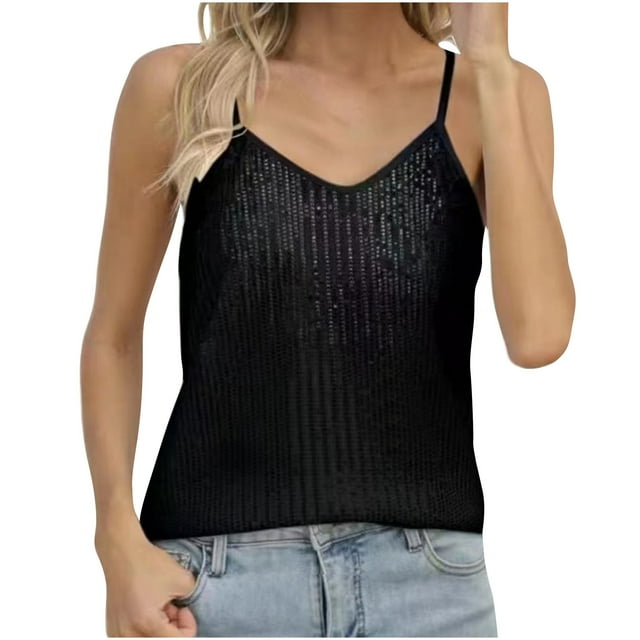 Ahdbta Womens Sequin Tank Tops V Neck Sparkle Shimmer Camisole Club