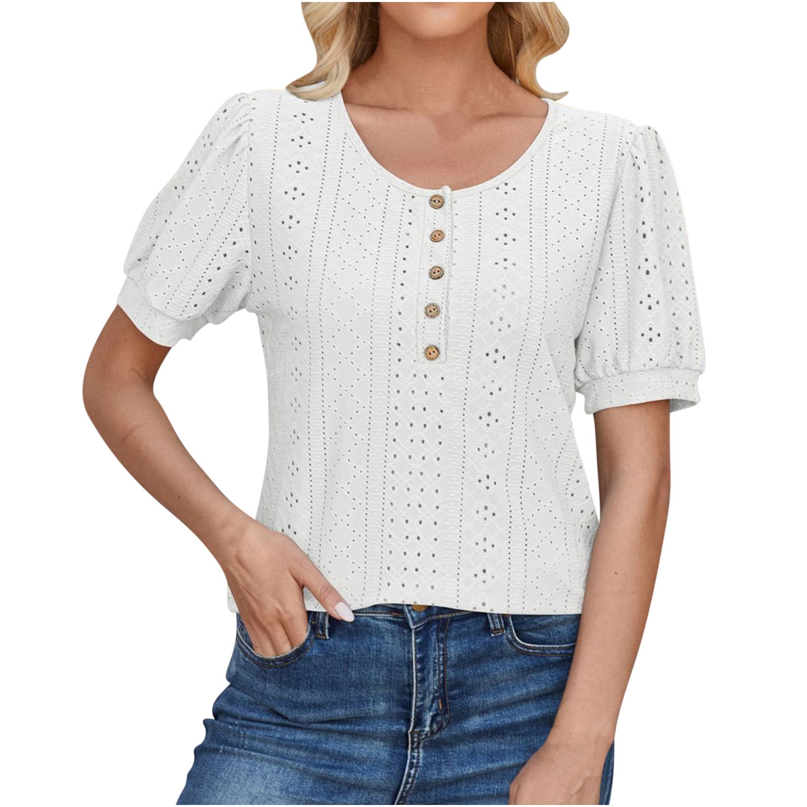 Ahdbta Womens Summer Tops Short Sleeve Square Neck T Shirts Dressy Casual Tunic Tops Puff Sleeve ...