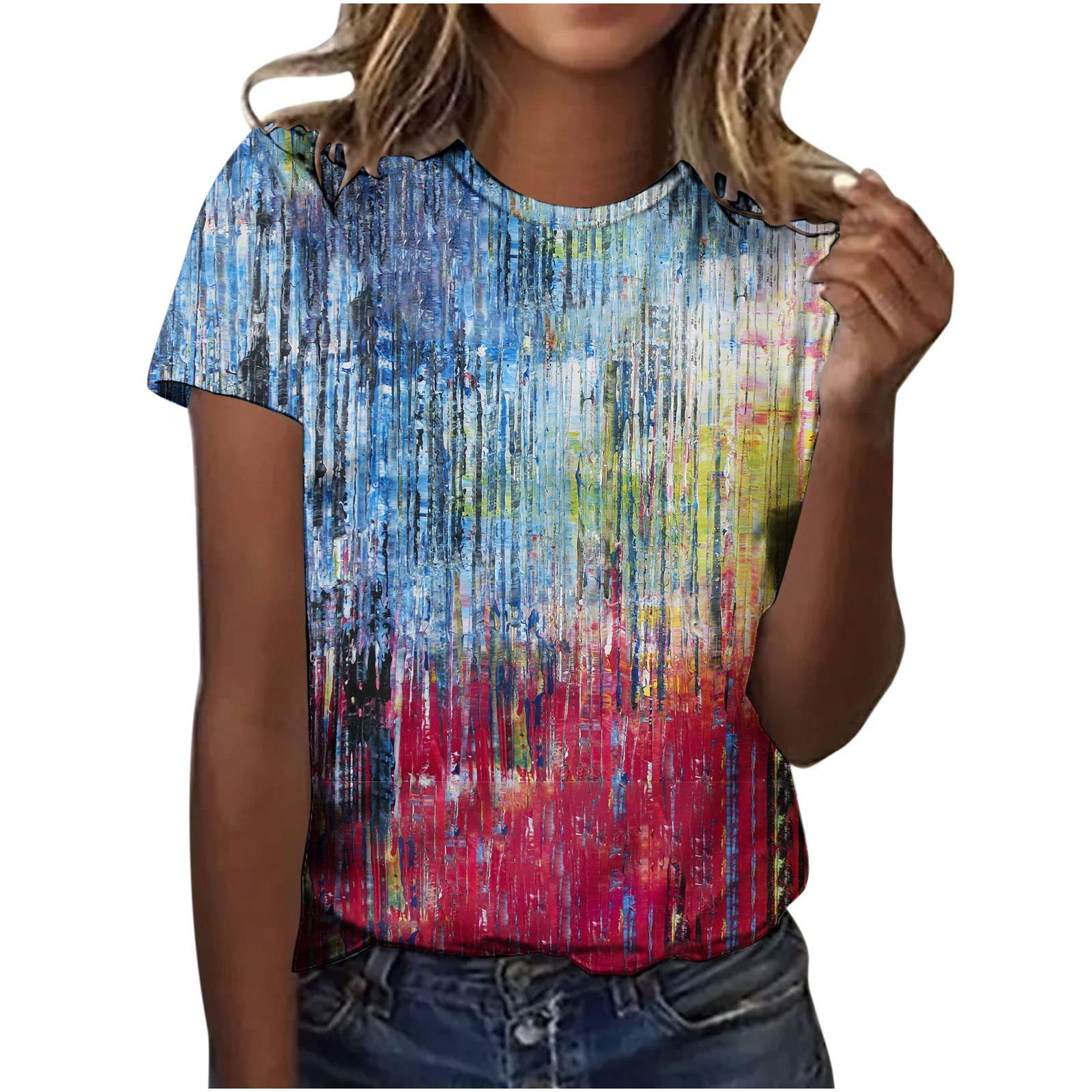 Ahdbta Womens Summer Tops For Women Short Sleeve Flowered Floral T