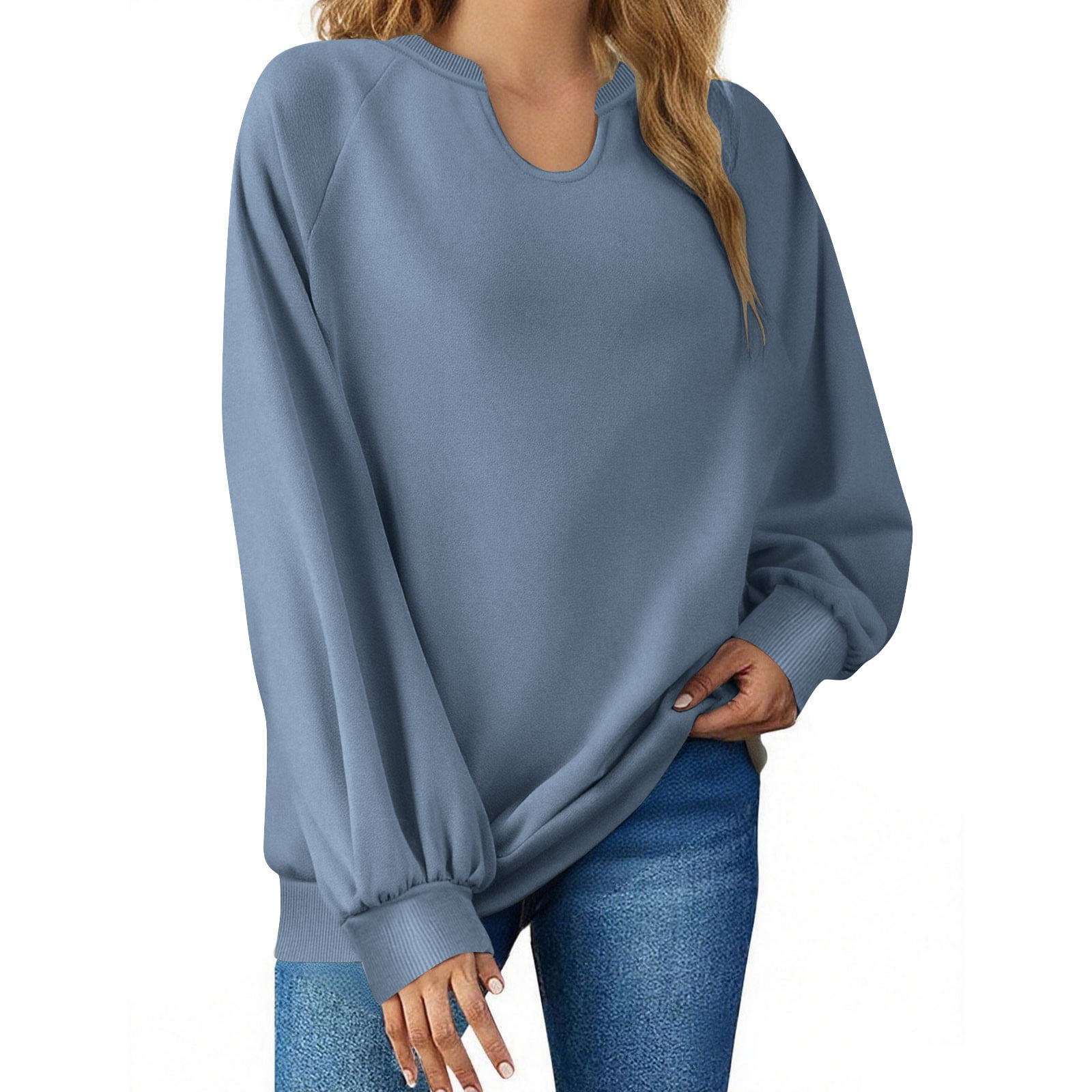Ahdbta Womens Sweatshirts Long Sleeve V Neck Tops Fall Winter Basic ...