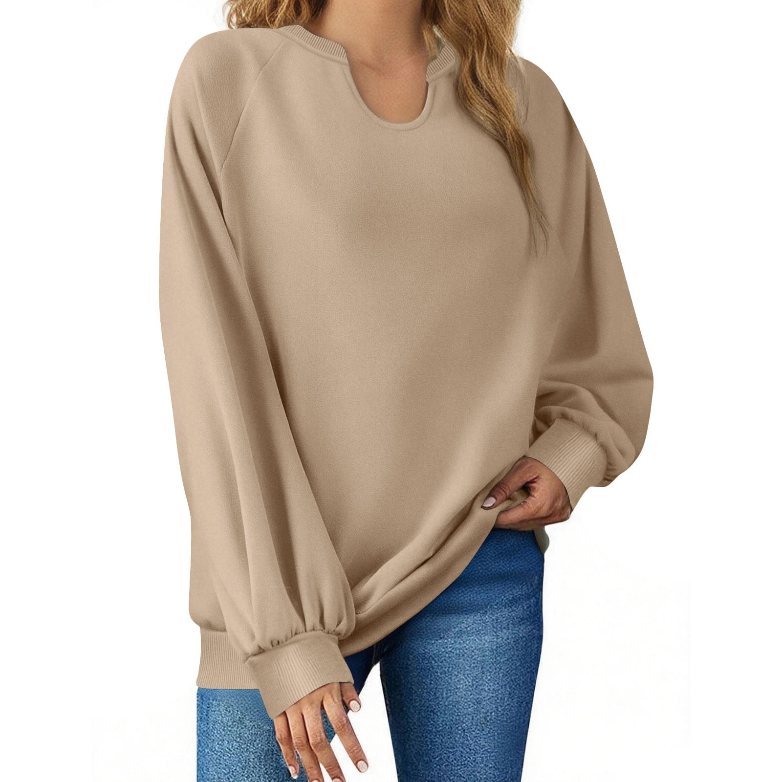 Ahdbta Womens Sweatshirts Long Sleeve V Neck Tops Fall Winter Basic ...