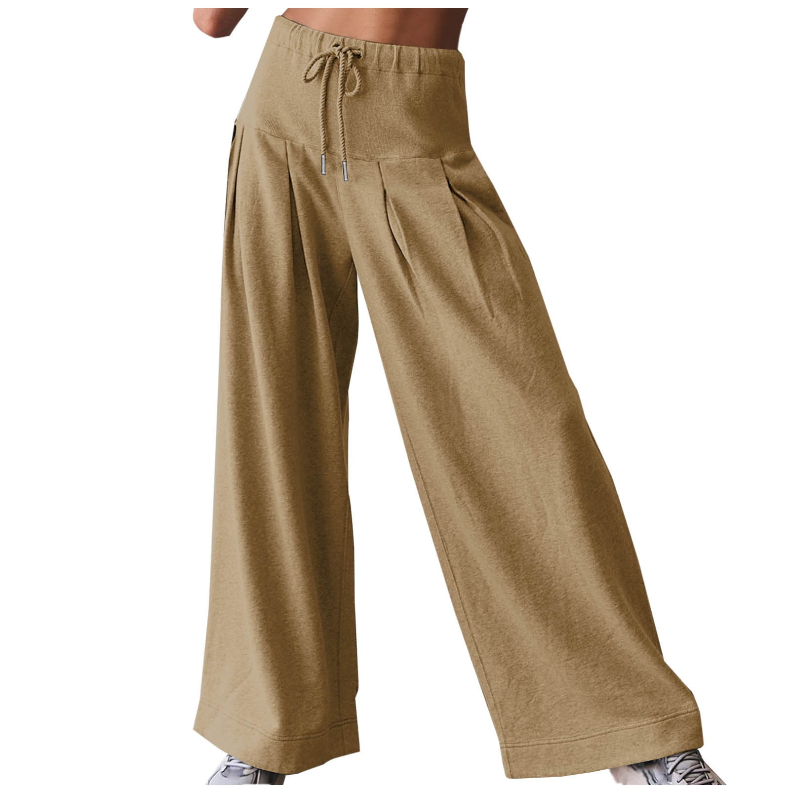 Ahdbta Womens Wide Leg Pants Smocked Elastic Waist Drawstring Palazzo ...