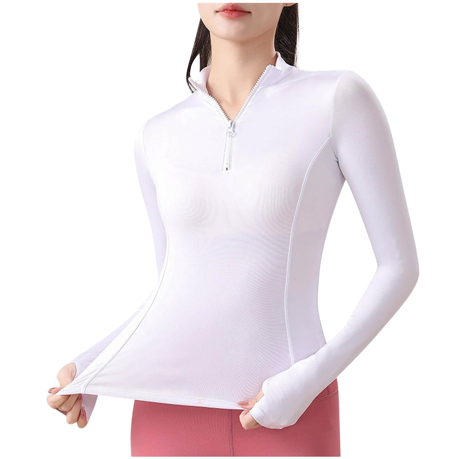 Ahdbta Workout Tops for Women Lightweight Quarter Zip Pullover Long ...