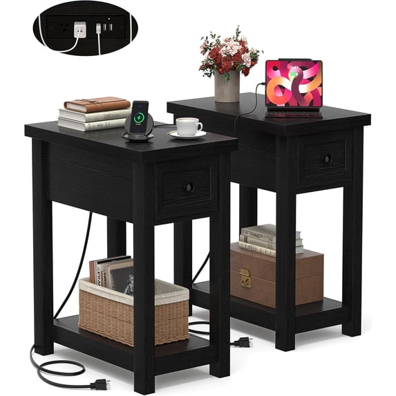 Aheaplus 2-Pack Farmhouse Nightstand Set With Charging Station - Narrow ...