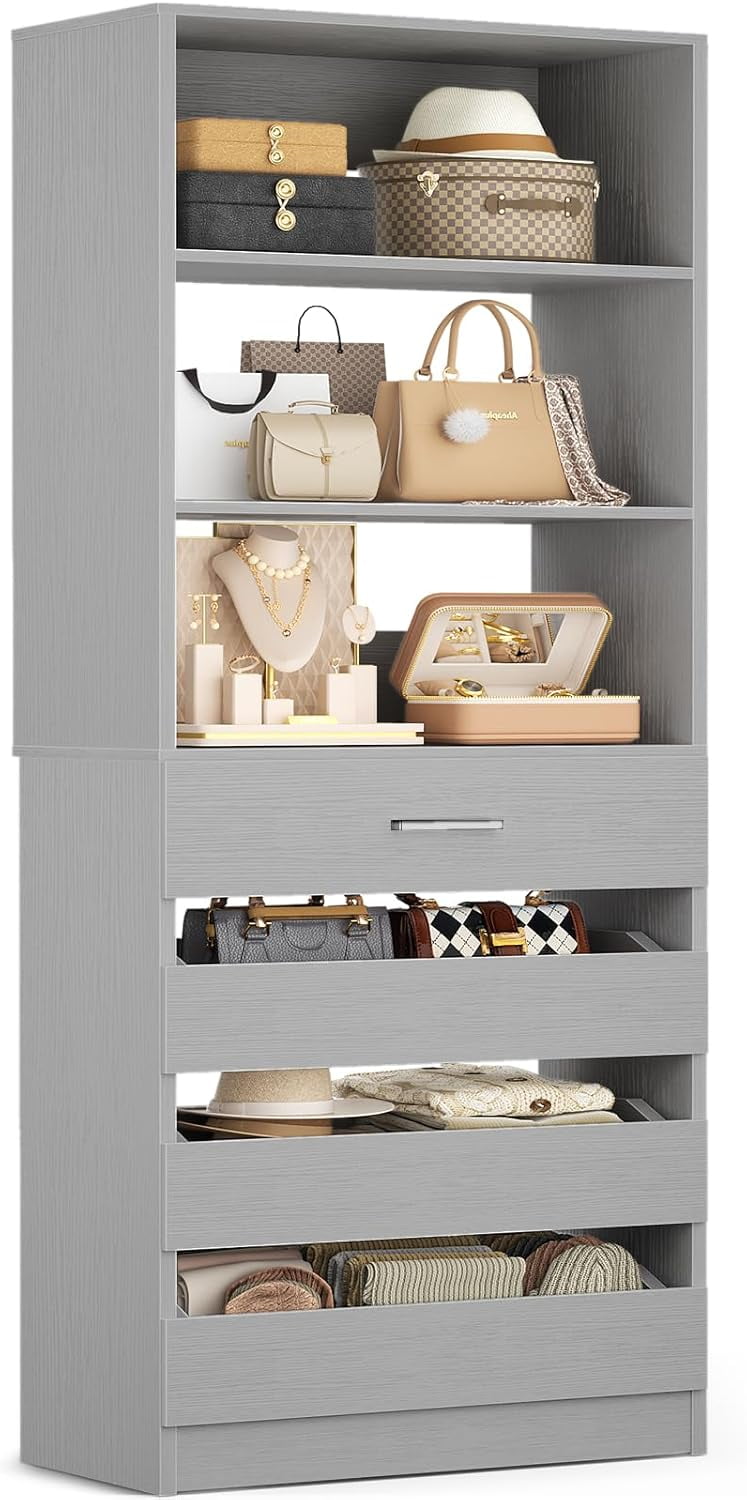 Aheaplus 21.3" Closet System with 4 Drawers, Wood Closet Organizer with ...