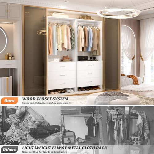 Aheaplus 2FT Closet System with 3 Drawers, 24’’ Closet Organizer, Wood ...